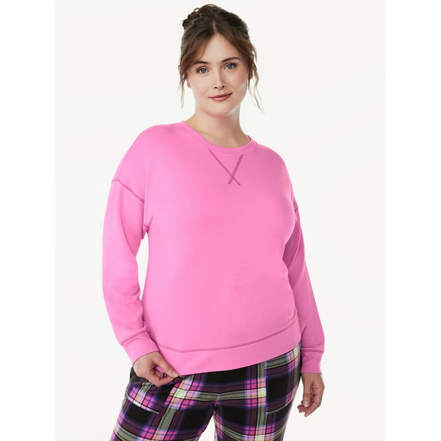 Joyspun Women's French Terry Sleep Top with Long Sleeves, Sizes XS to ...