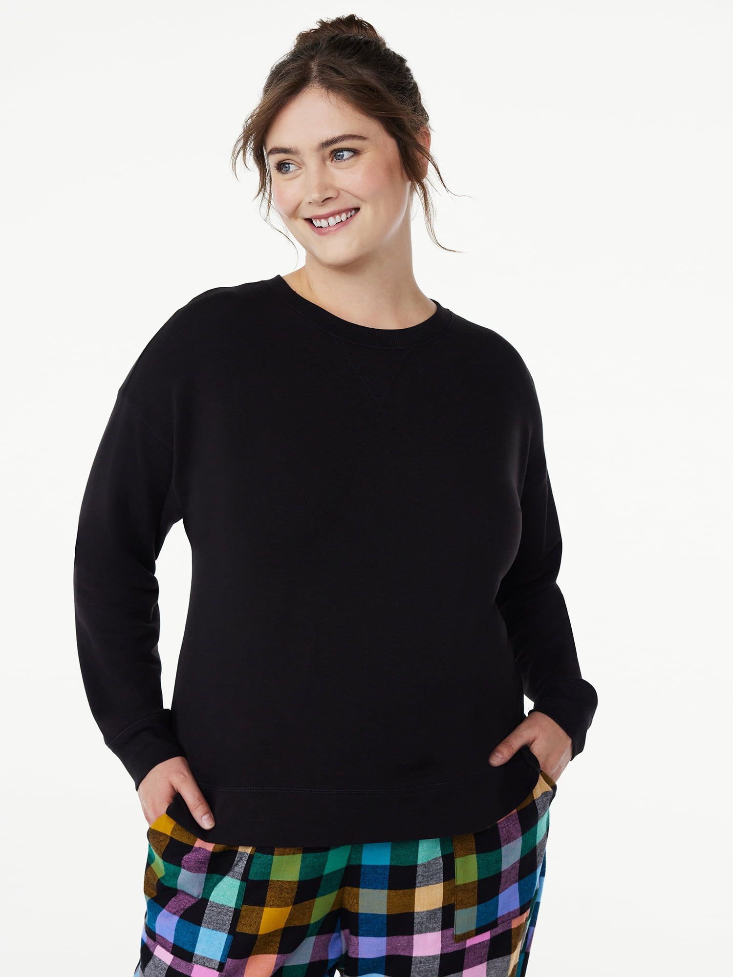 Joyspun Women's French Terry Sleep Top, Long Sleeves, XS-3X, Cozy ...