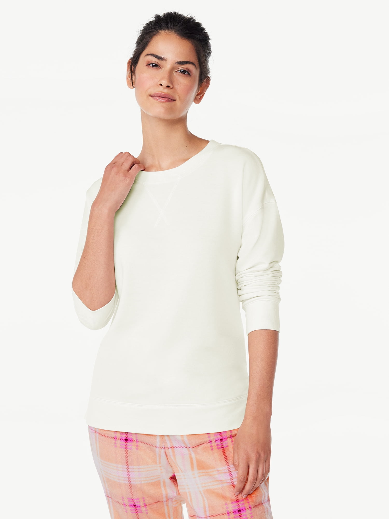 Joyspun Women's French Terry Sleep Top, Long Sleeves, XS-3X, Soft ...