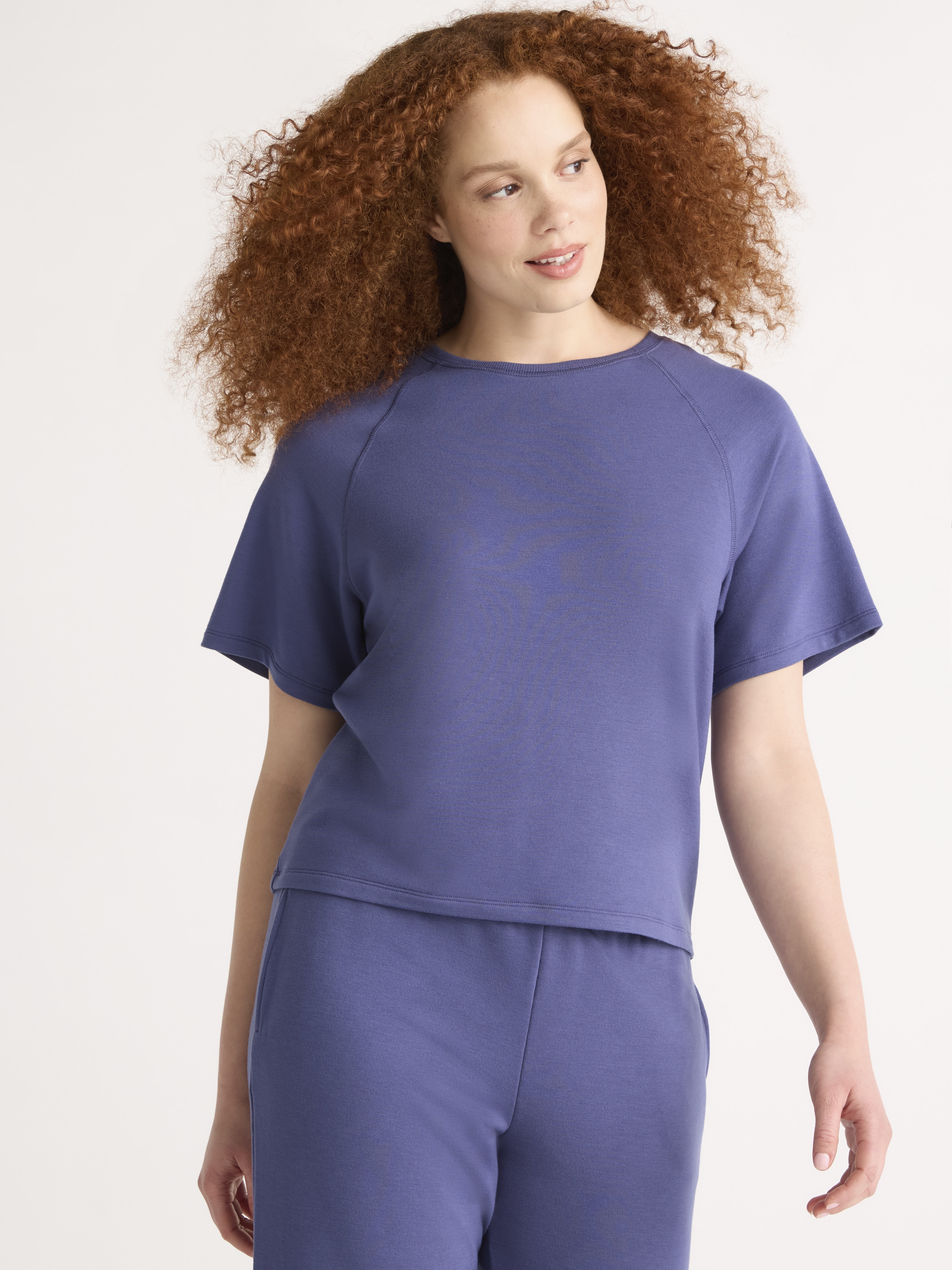 Joyspun Women's French Terry Sleep Top with Short Sleeves, Sizes XS-3X ...