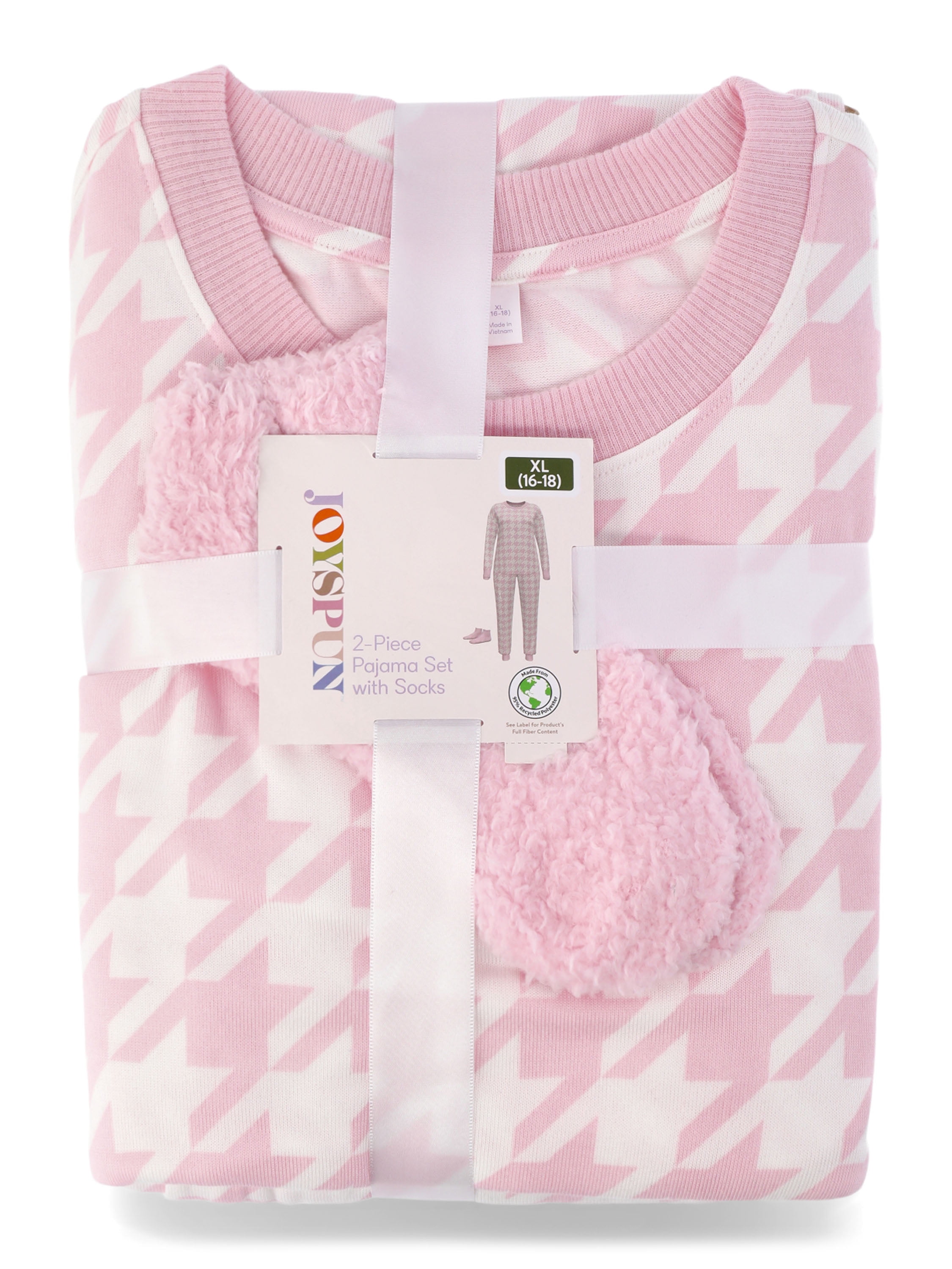Joyspun Women's Houndstooth Top, Joggers and Socks Pajama Gift Set, 3 ...