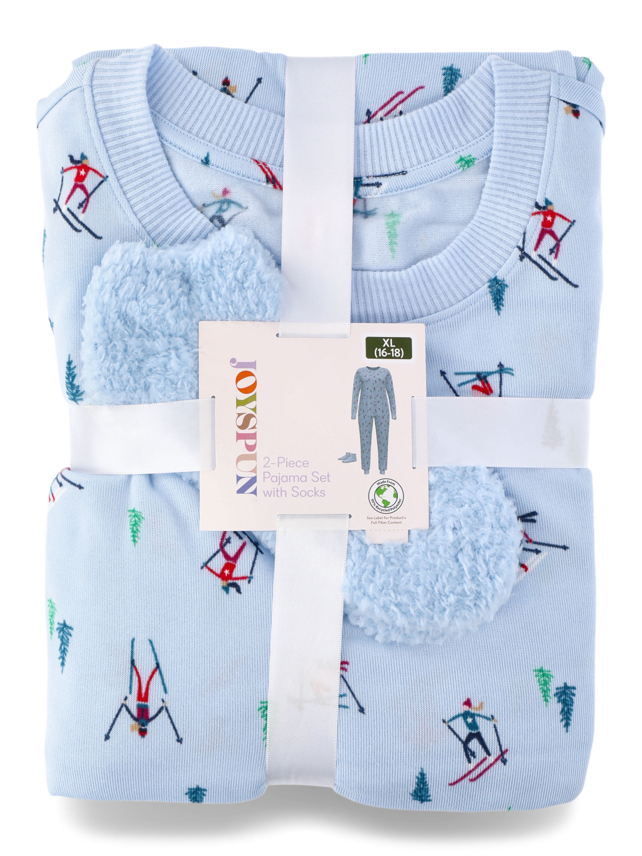 Joyspun Women's Print Top, Joggers and Socks Pajama Gift Set, 3-Piece ...