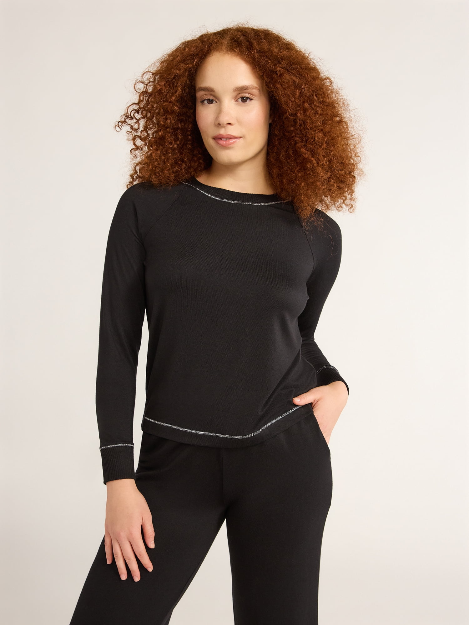 Joyspun Women’s Hacci Knit Sleep Top with Long Sleeves, Sizes XS-3X ...