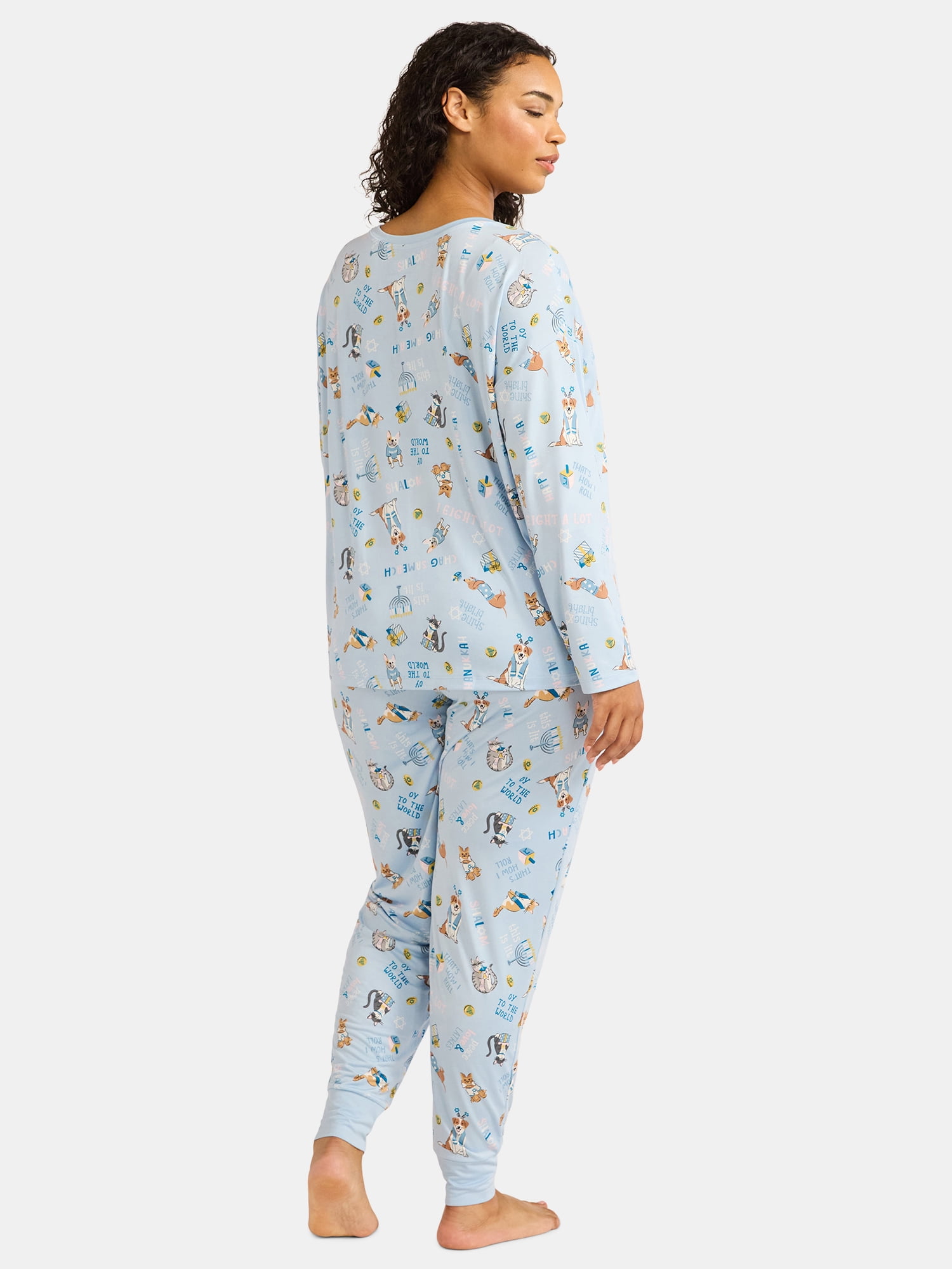 Joyspun Women's Hanukkah Long Sleeve Top and Jogger Pants Pajama Set, 2 ...