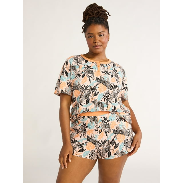 Joyspun Women's and Women’s Plus Sleep Henley Tee and Boxer Shorts ...