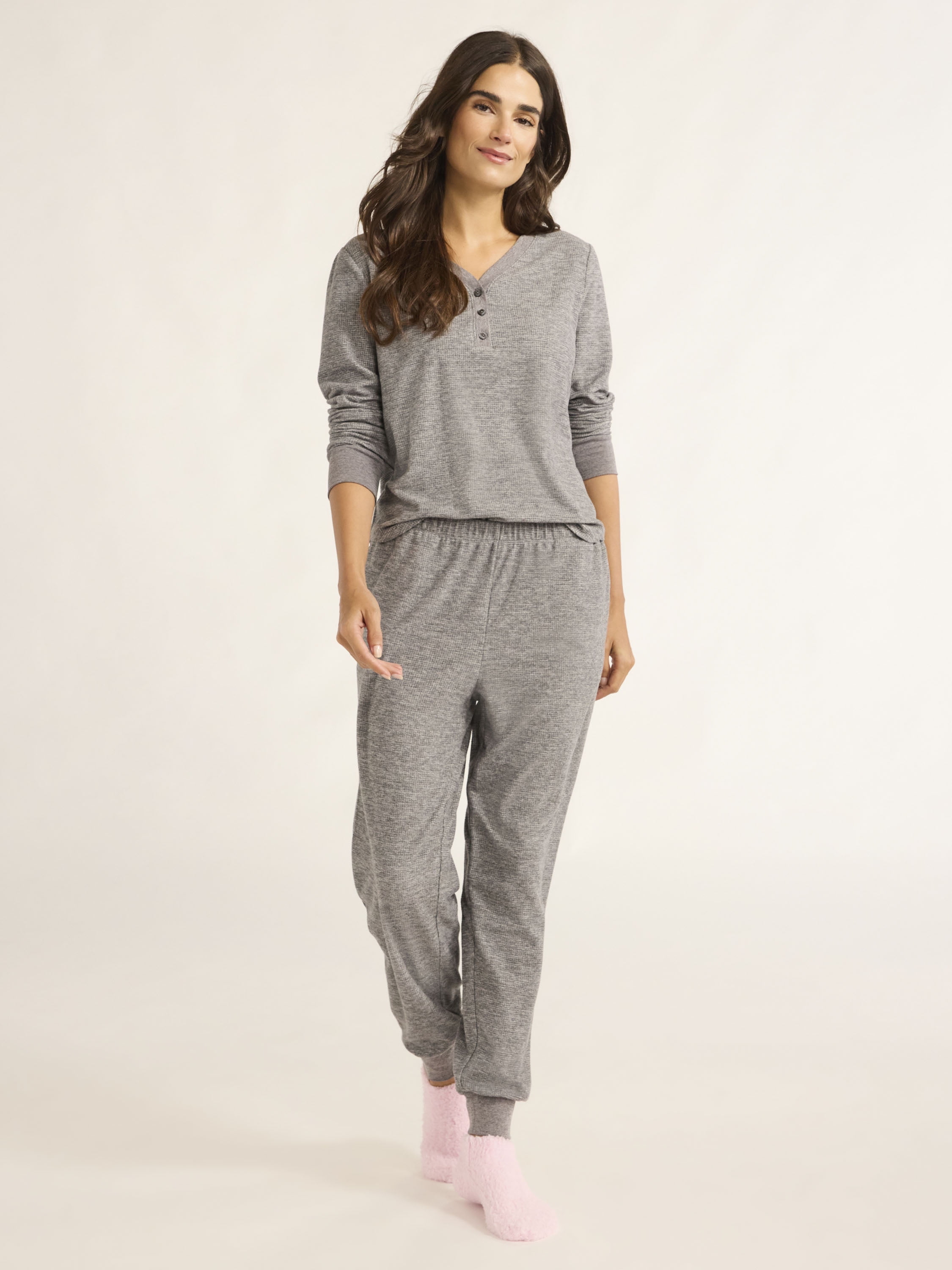 Joyspun Velour Waffle Henley Pajama Set Sleepwear for Women - Walmart.com