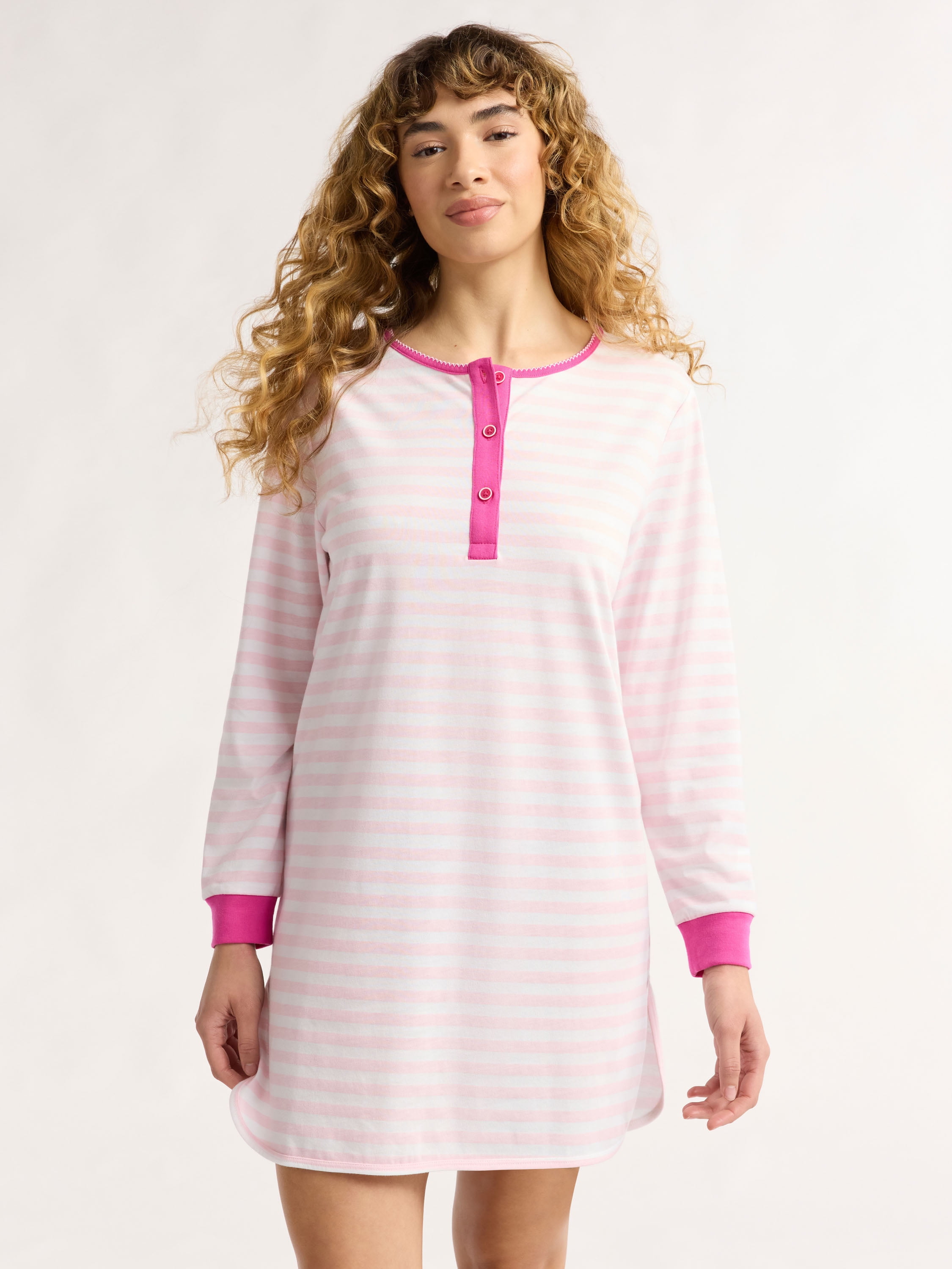 Joyspun Jersey Long Sleeve Henley Sleepshirt - Walmart.com