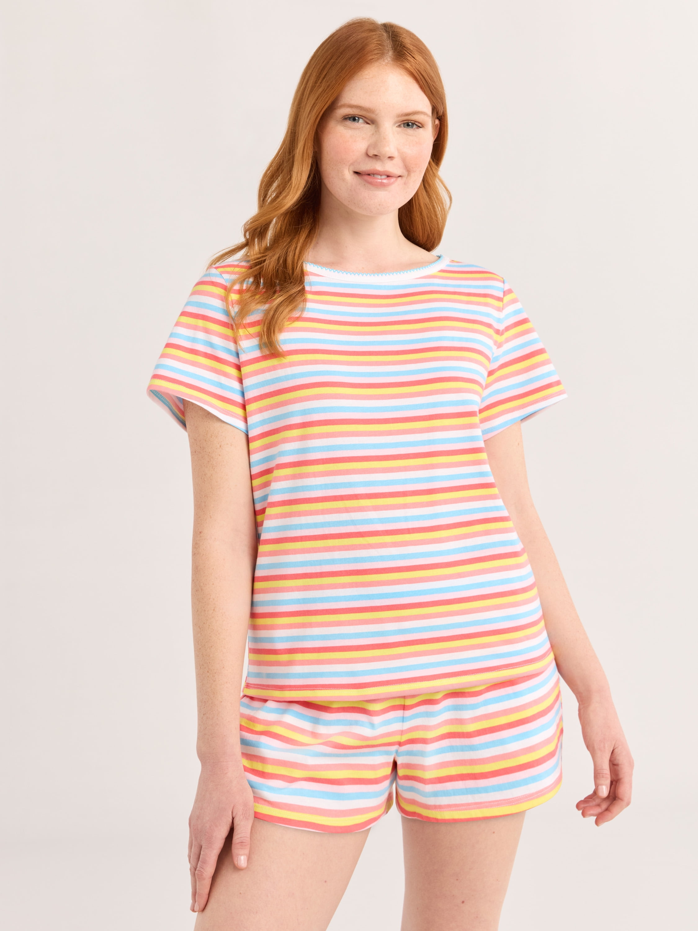 Joyspun Women's Jersey Sleep Tee with Short Sleeves, Allover Prints ...