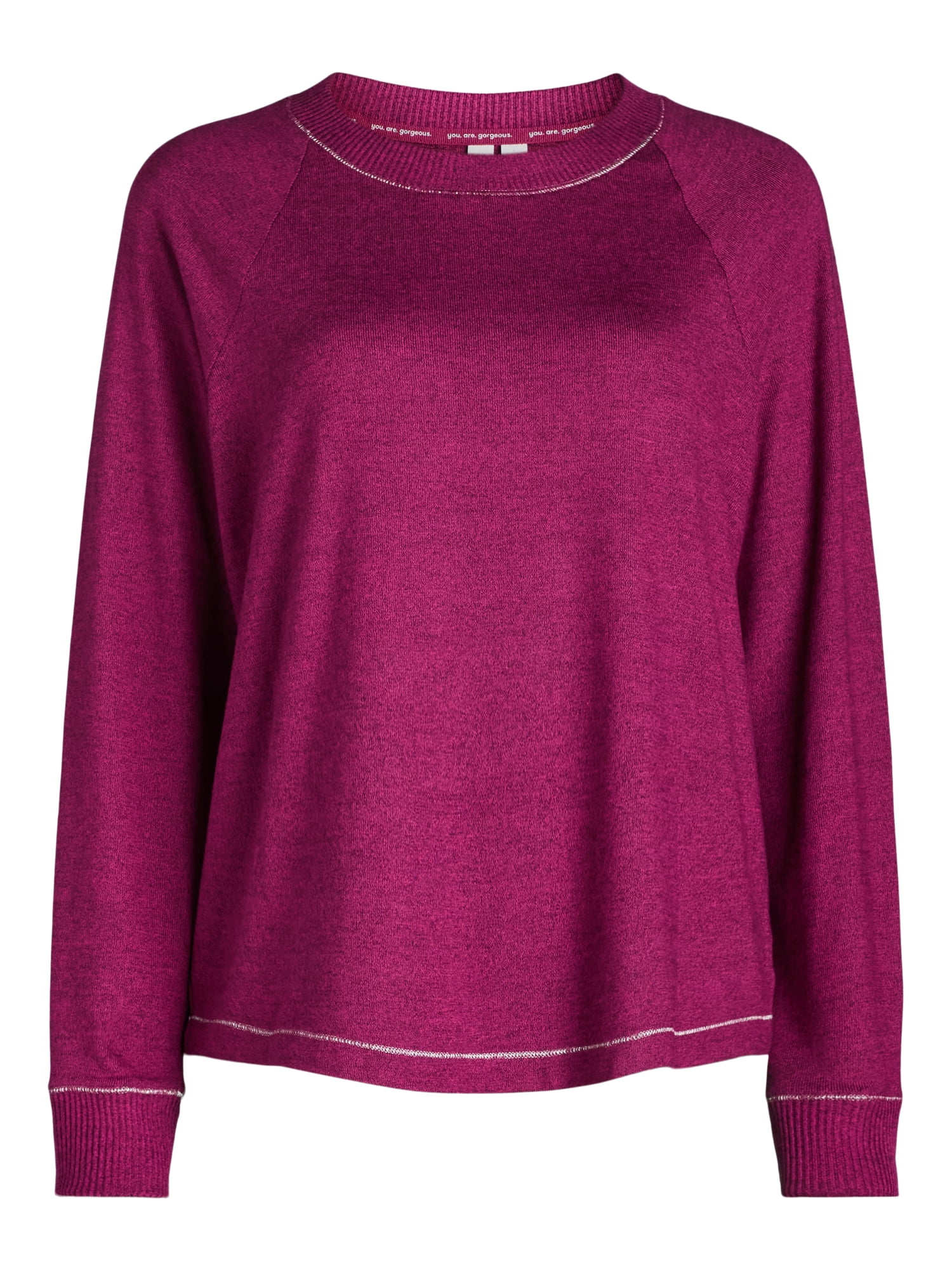 Joyspun Women’s Knit Long Sleeve Raglan Sleeve Sleepwear Top, Sizes XS ...
