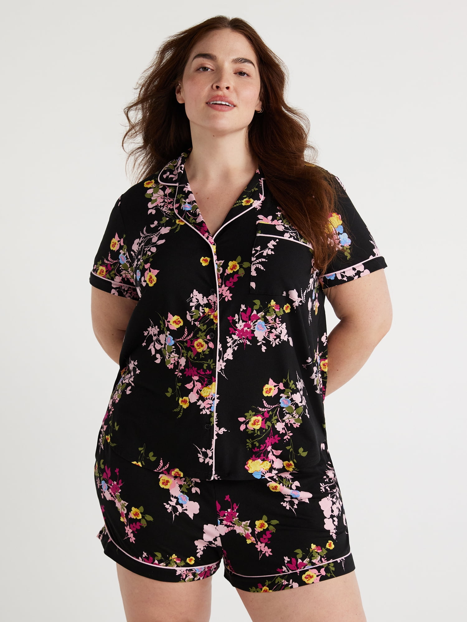 Joyspun Women's Dreamy Soft Collection Notch Collar Top and Shorts ...