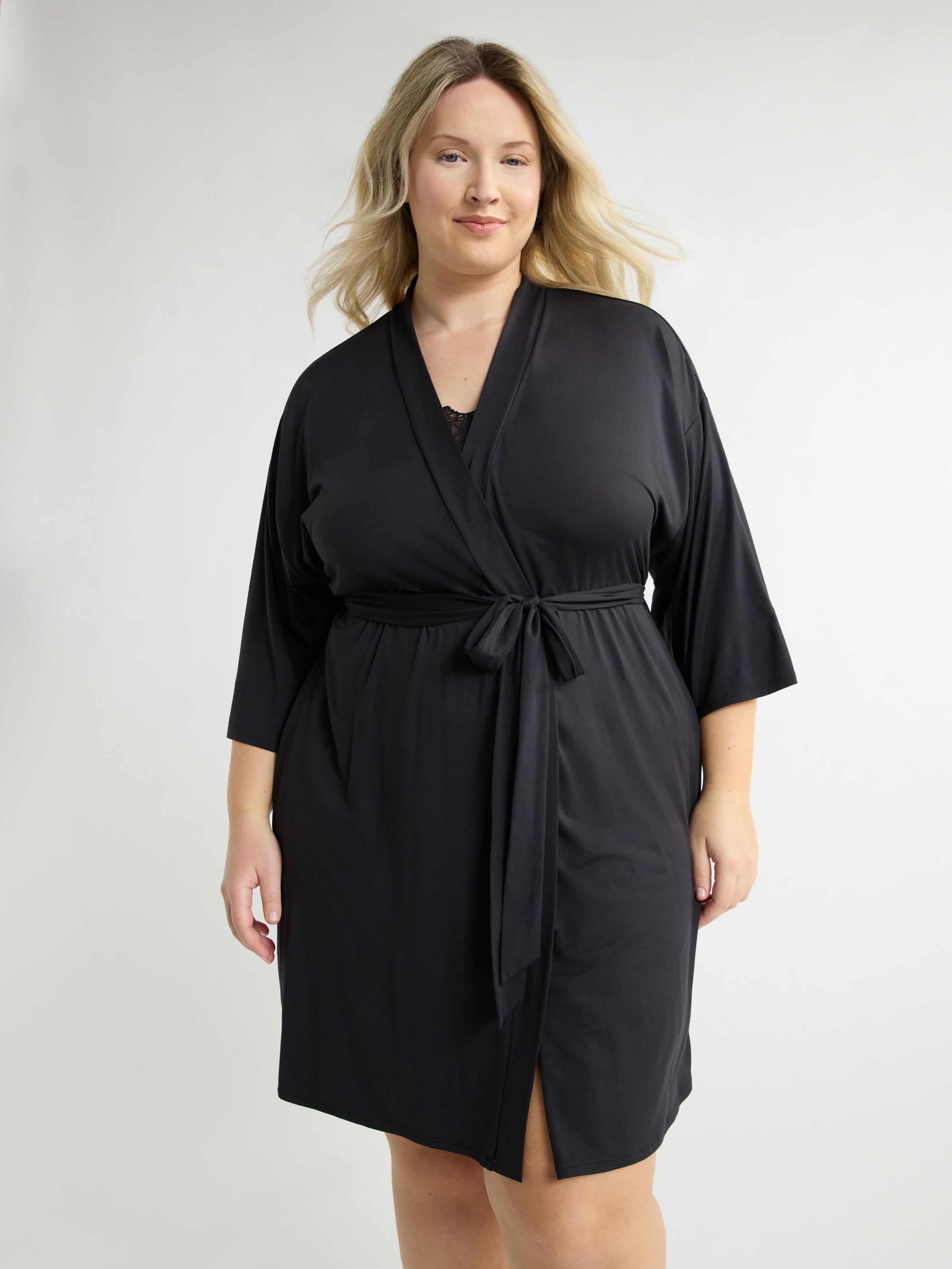 Joyspun Women’s Soft Knit Robe with Pockets and Self-Tie Belt, Sizes S ...