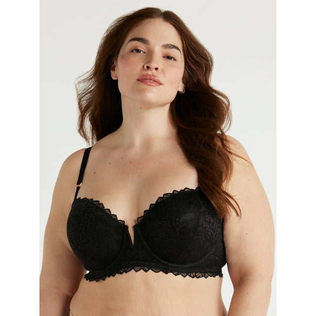 Joyspun Women's Lace Lightly Lined Longline V-Wire Bra, Sizes 34B to 42DD - Walmart.com