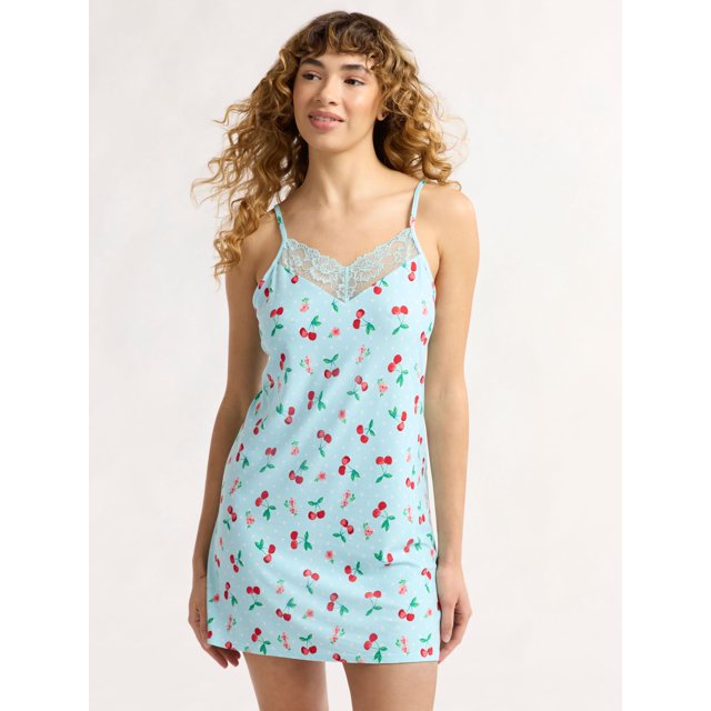 Joyspun Women’s Dreamy Soft Collection Lace Trim Knit Chemise, Sizes XS ...