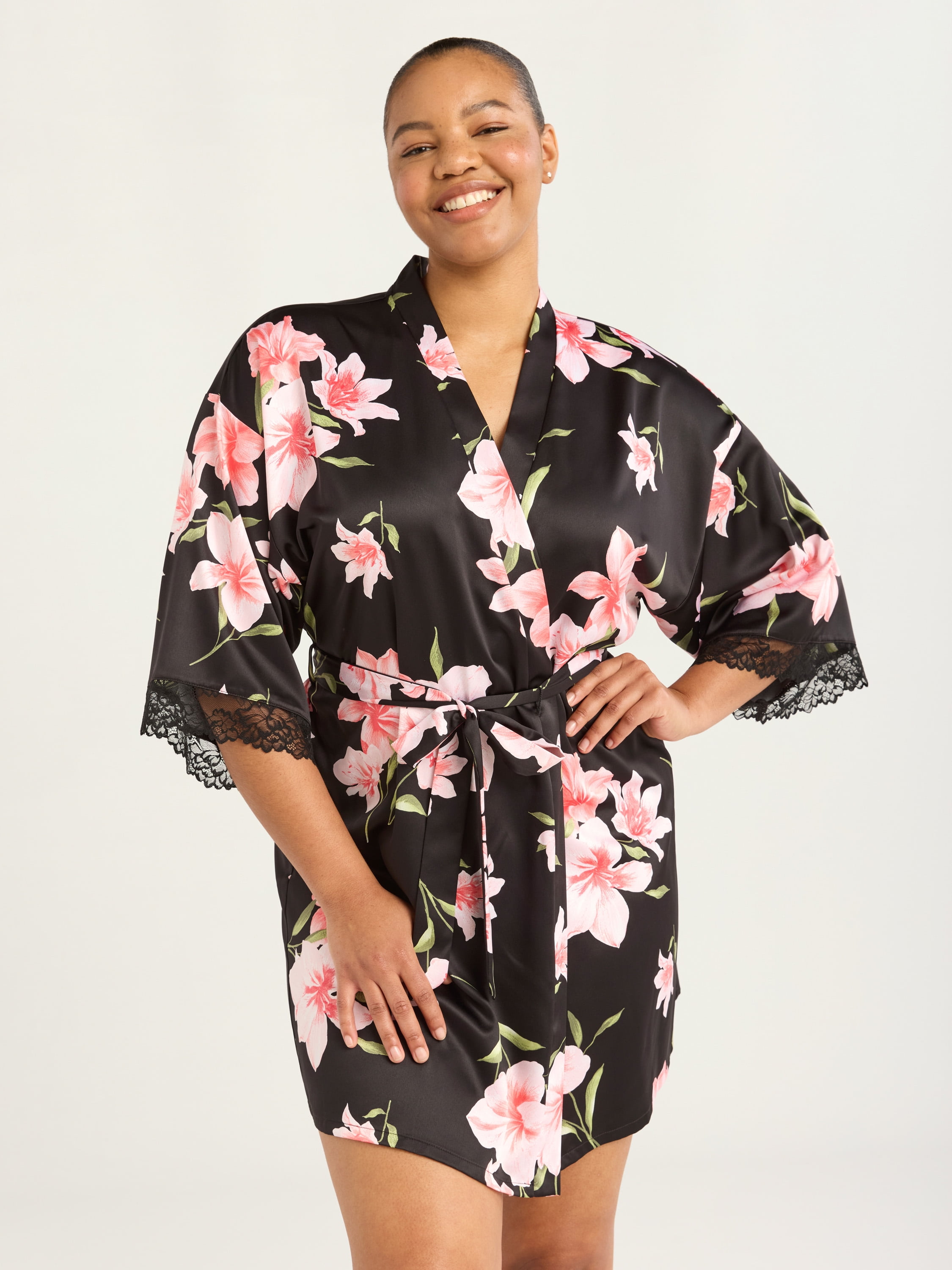 Joyspun Women’s Lace Trim Satin Robe, Sizes S-3X - Walmart.com
