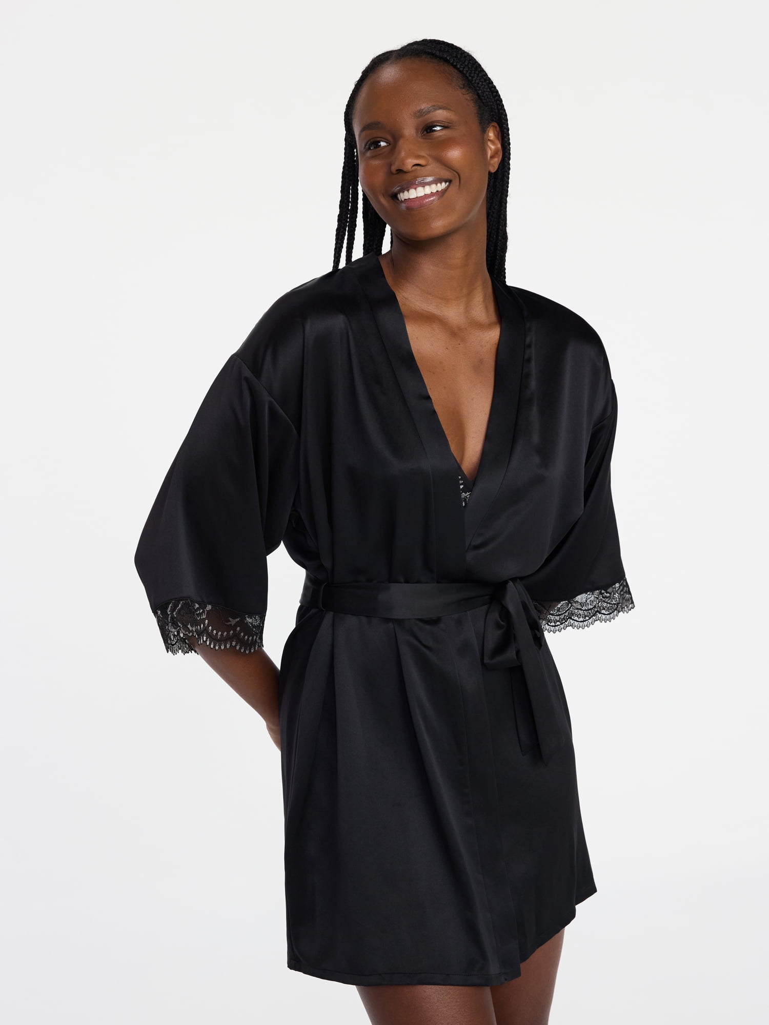 Joyspun Women’s Lace Trim Satin Robe, Sizes S-3X - Walmart.com