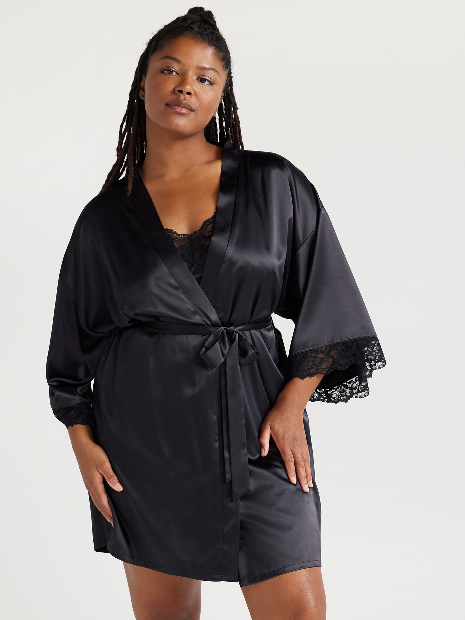 Joyspun Women’s Lace Trim Satin Robe, Sizes S to 3X - Walmart.com