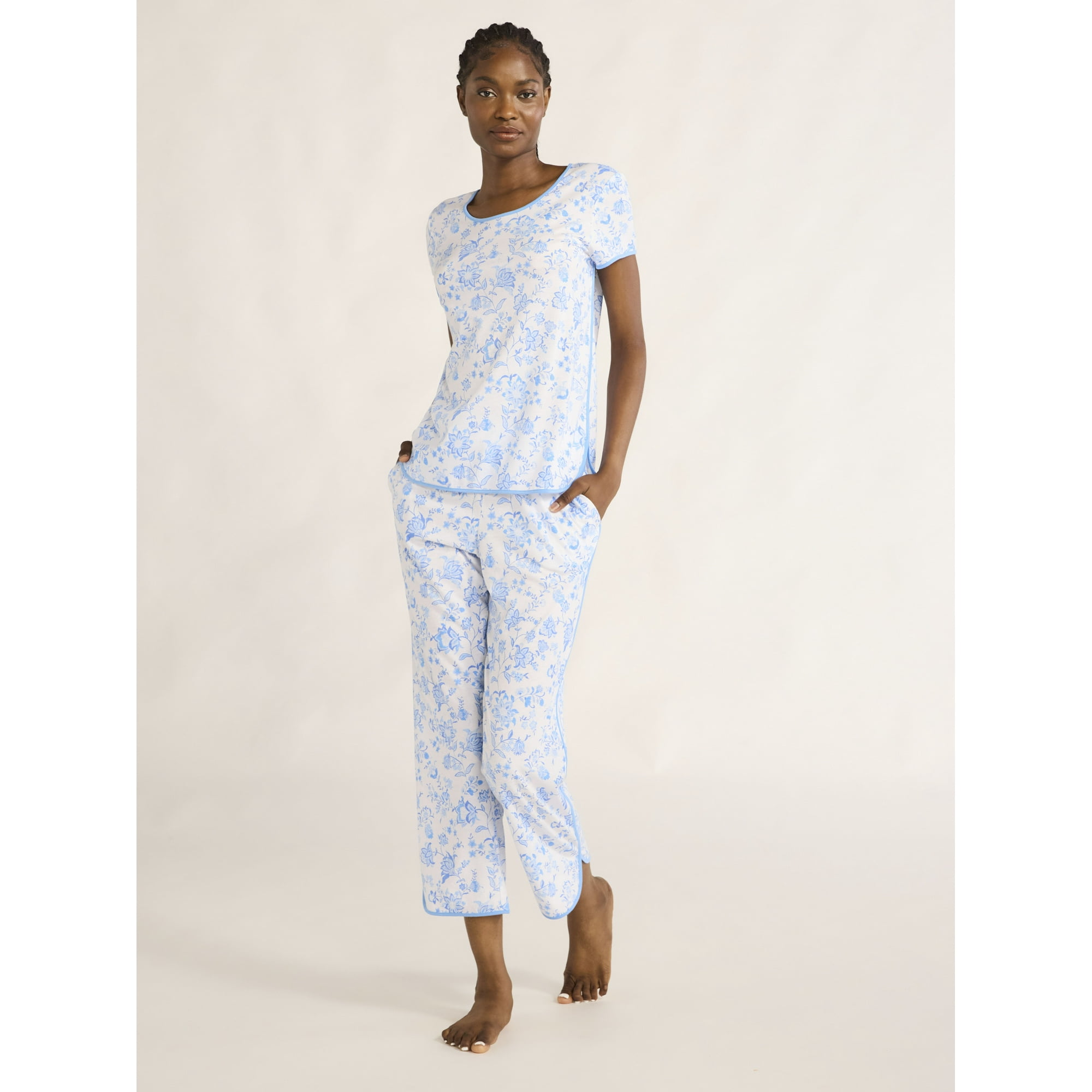Joyspun Women s Sleep Tee and Pants Pajama Set 2 Piece Sizes XS 3X Walmart