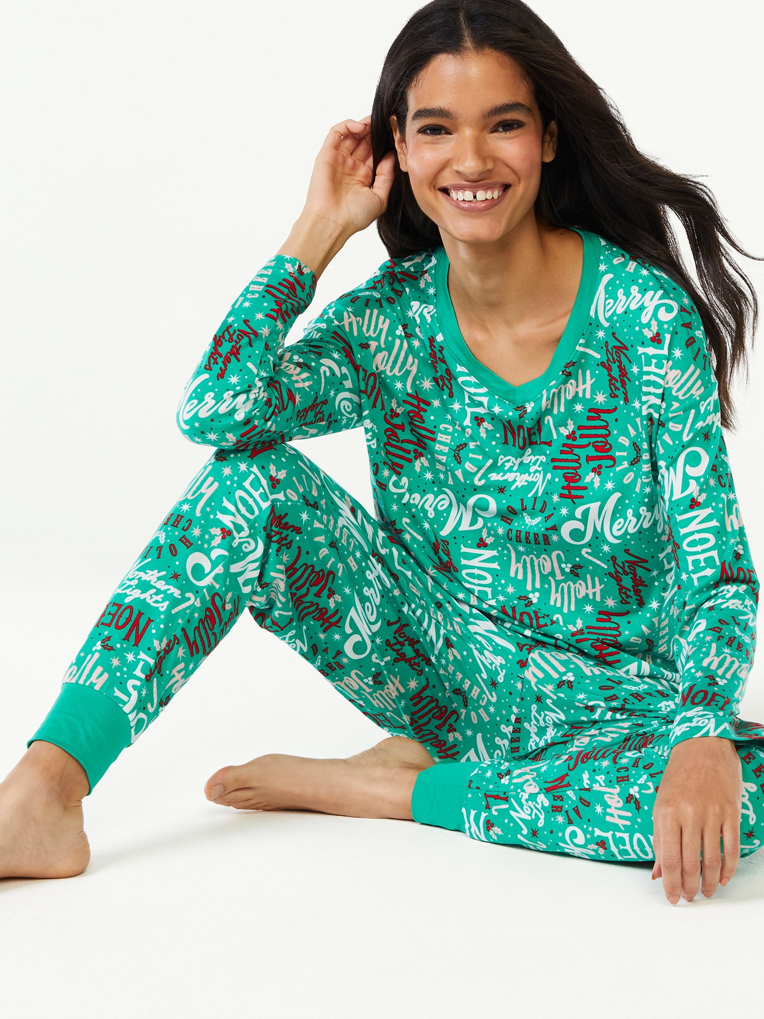 Joyspun Womens Long Sleeve Sleep Top And Jogger Pj Set 2 Piece Sizes