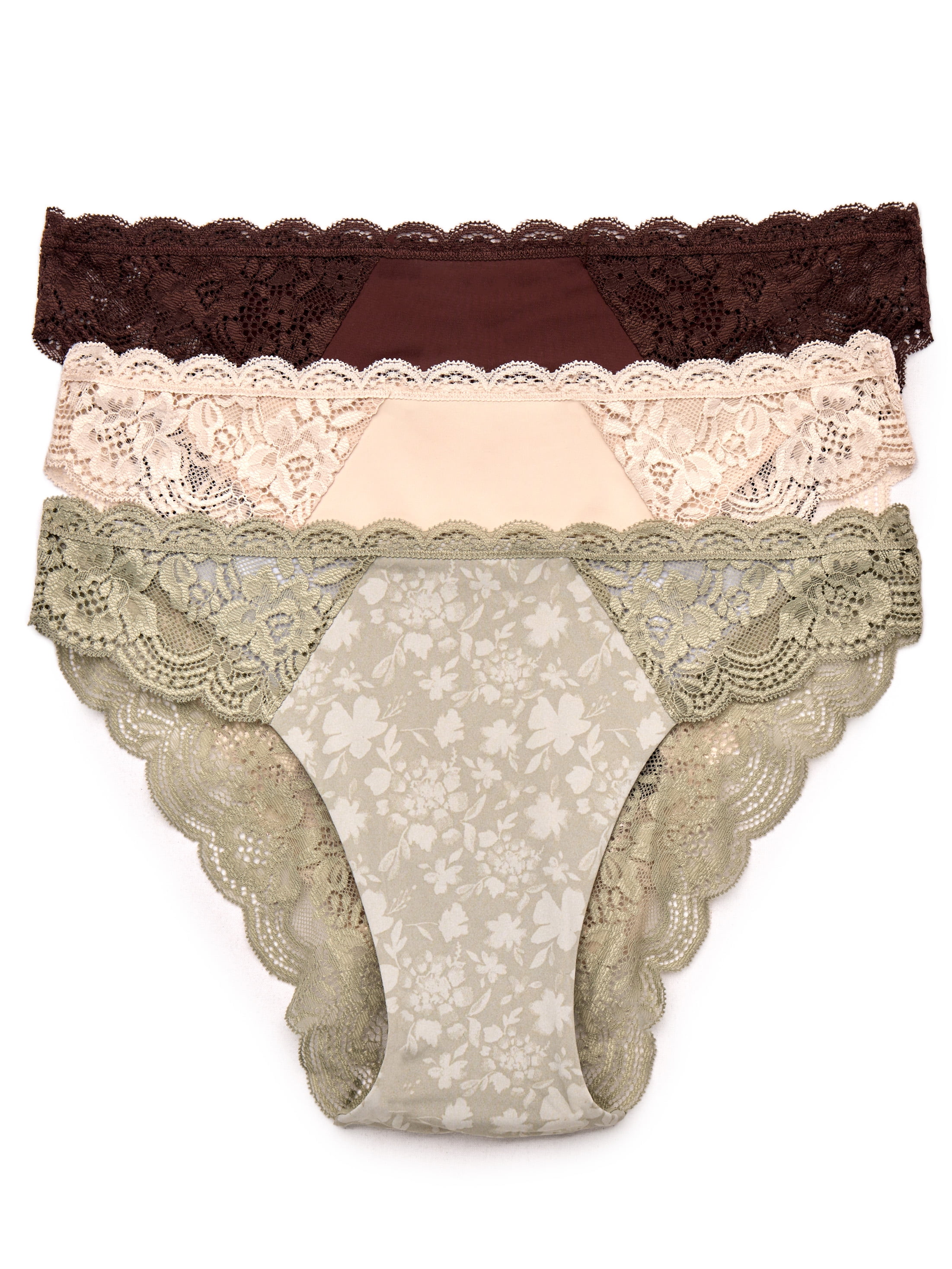 Joyspun Women's Microfiber and Lace Cheeky Panties, 3-Pack, Sizes XS ...