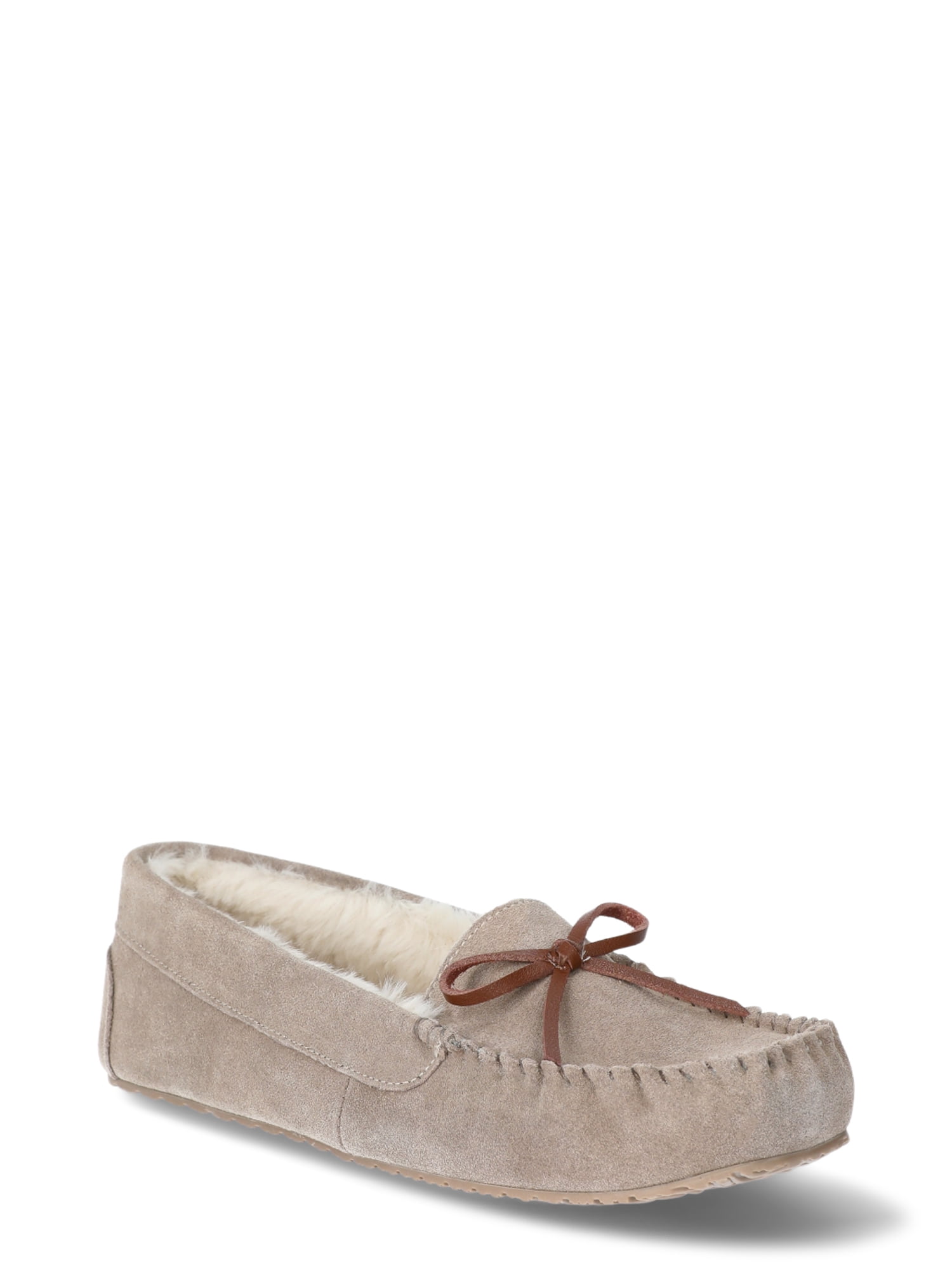 Joyspun Women's Moccasin Slipper, Wide-Width, Genuine Suede, Indoor ...