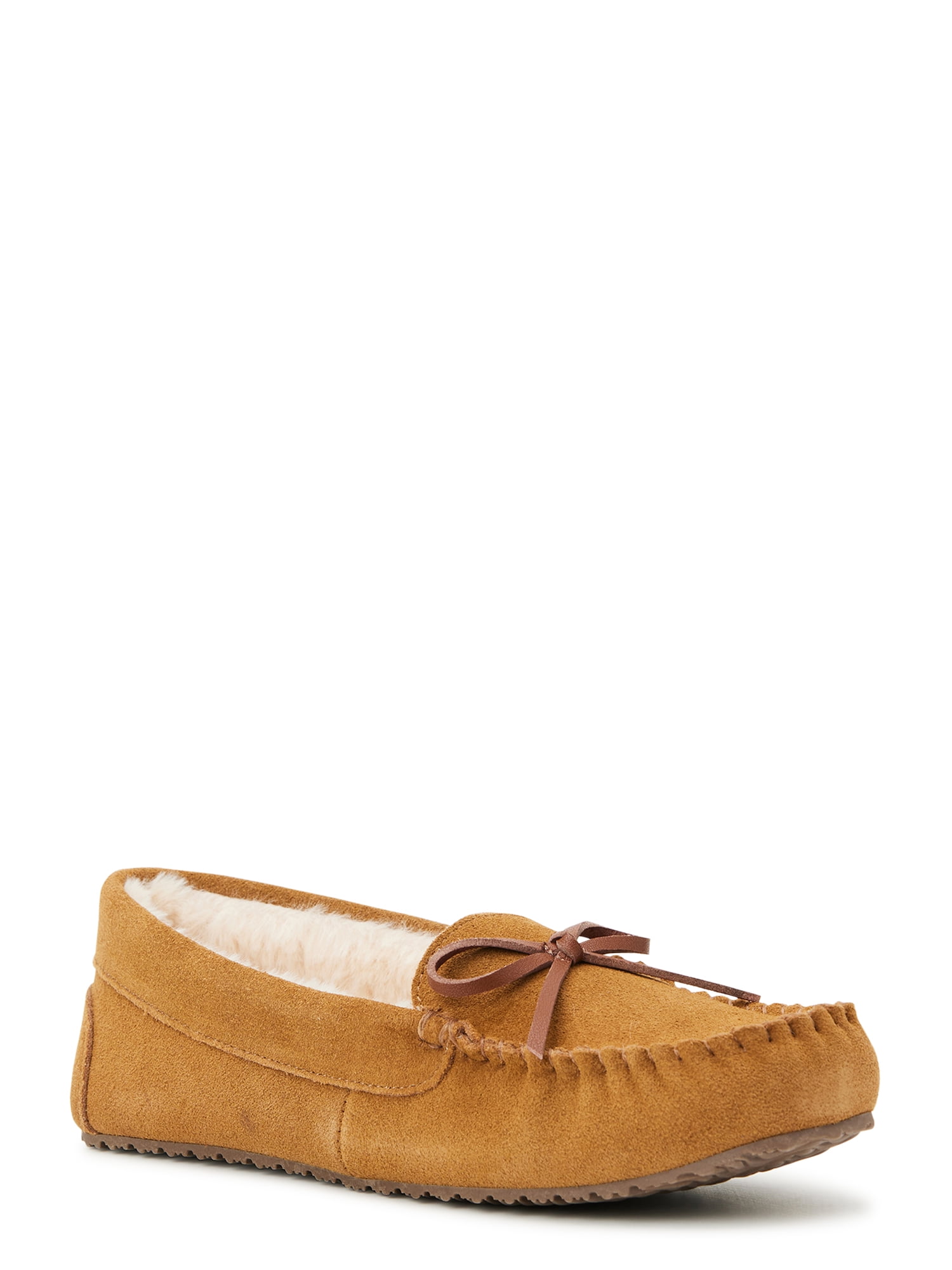 Joyspun Women's Moccasin Slipper, Wide-Width, Indoor/Outdoor Comfort ...