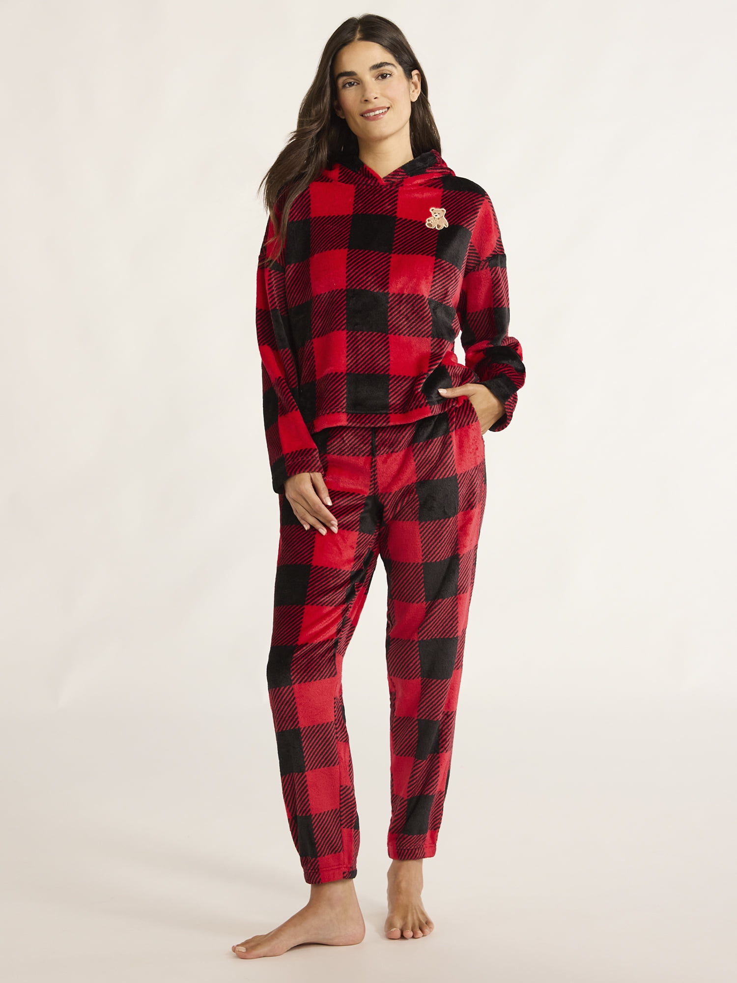 Joyspun Women's Plush Pajama Set, 2-piece, Size XS to 3X - Walmart.com