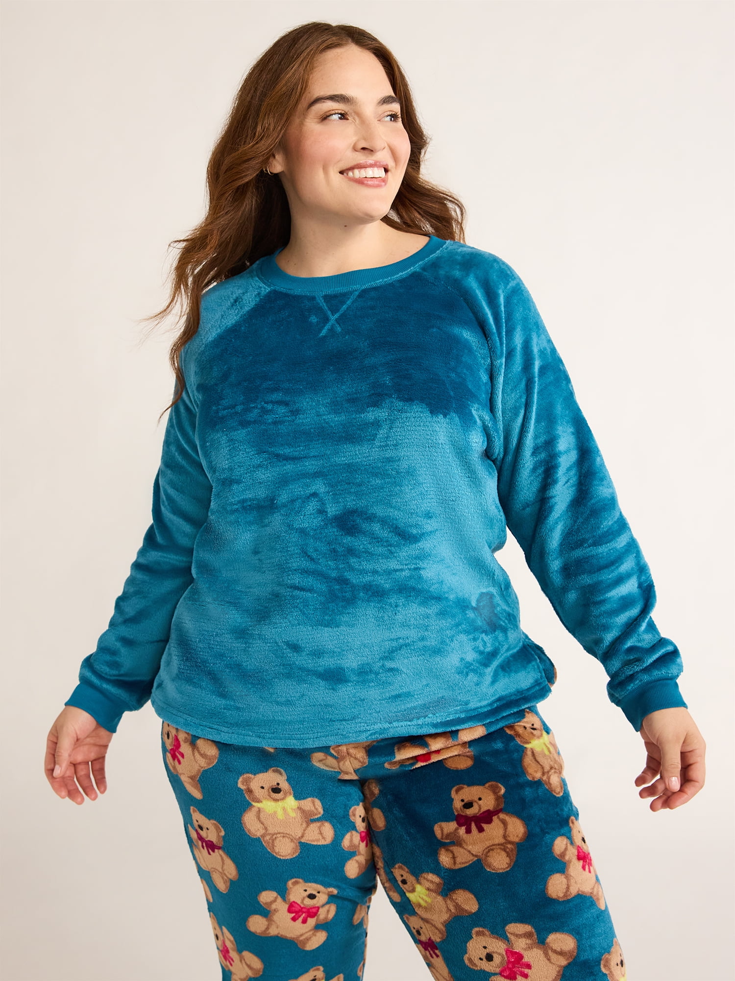 Joyspun Women's Plush Sleep Top with Long Sleeves, Sizes XS-3X ...