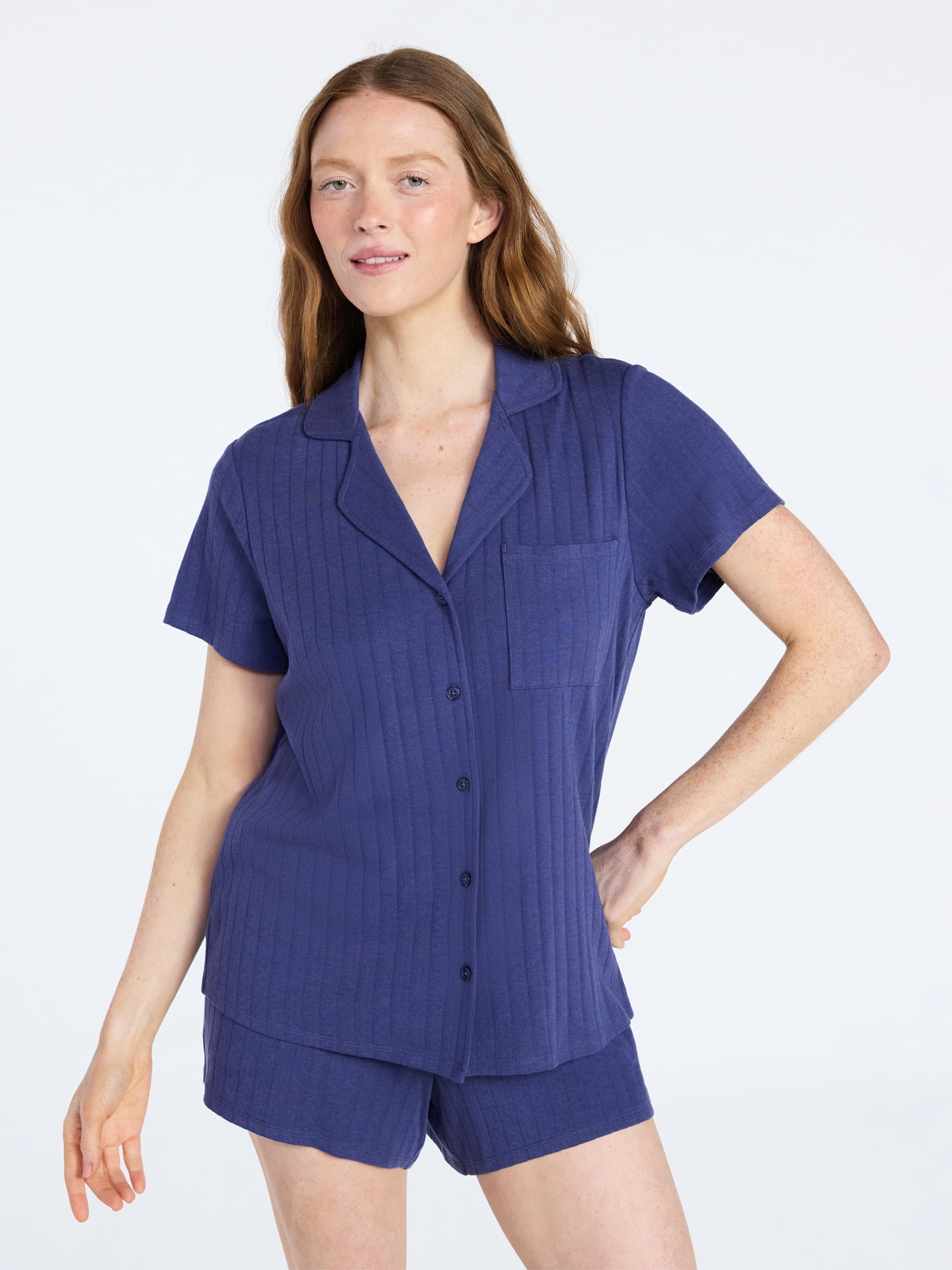 Joyspun Women’s Pointelle Knit Notch Top and Shorts Pajama Set, 2-Piece ...