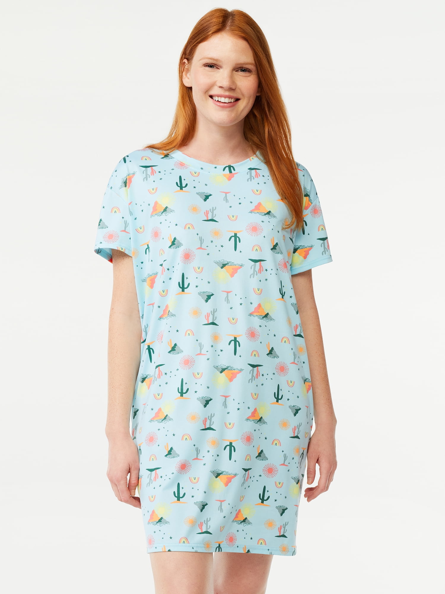 Joyspun Women's Print Sleepshirt with Pockets, Sizes S/M to 2X/3X ...