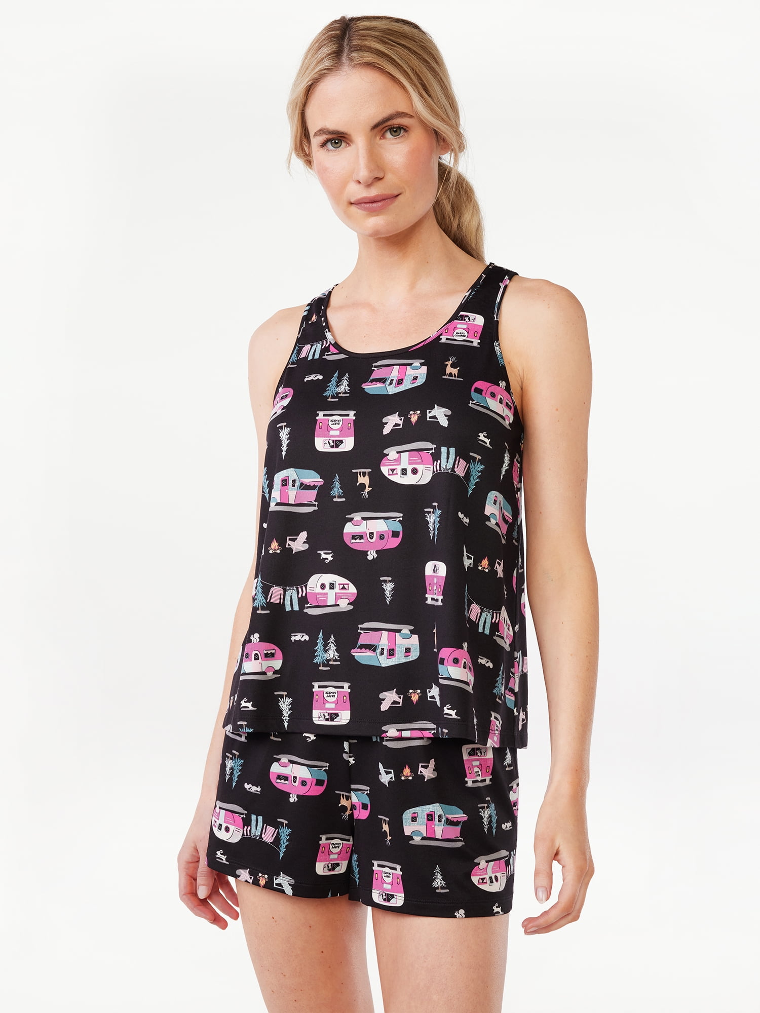 Joyspun Women's Print Tank Top and Shorts Pajama Set, 2-Piece, Sizes S ...
