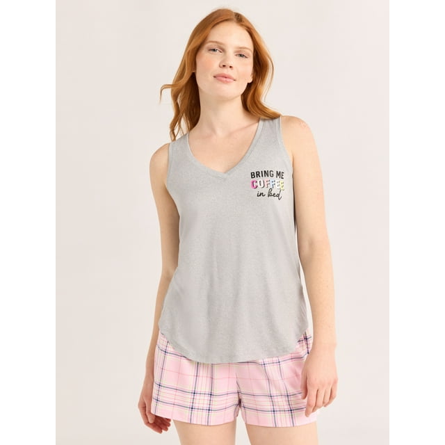 Joyspun Women's Printed Tank Top and Shorts Pajama Set, 2-Piece, Sizes ...