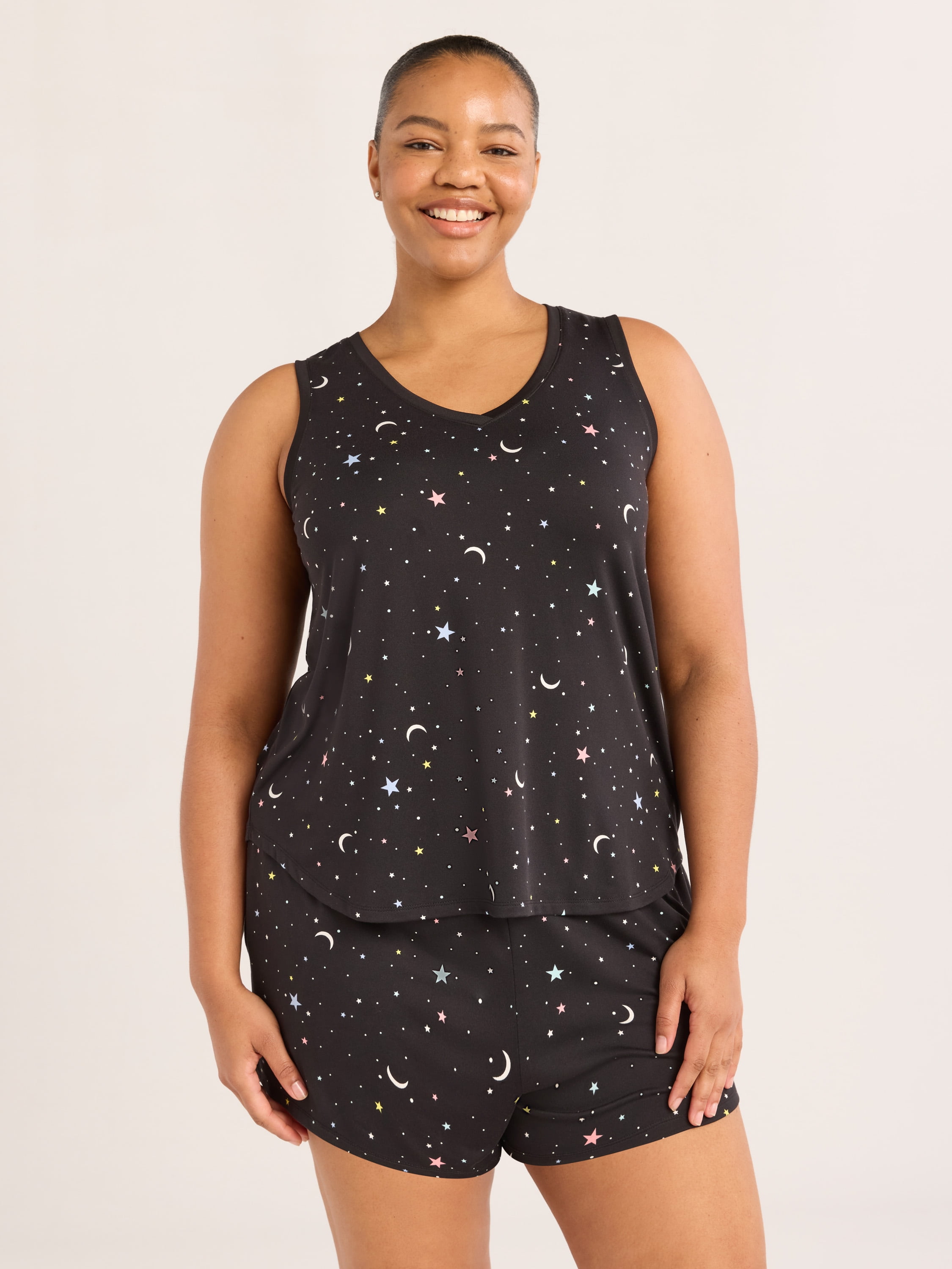 Joyspun Women's Printed Tank Top and Shorts Pajama Set, 2-Piece, Sizes ...