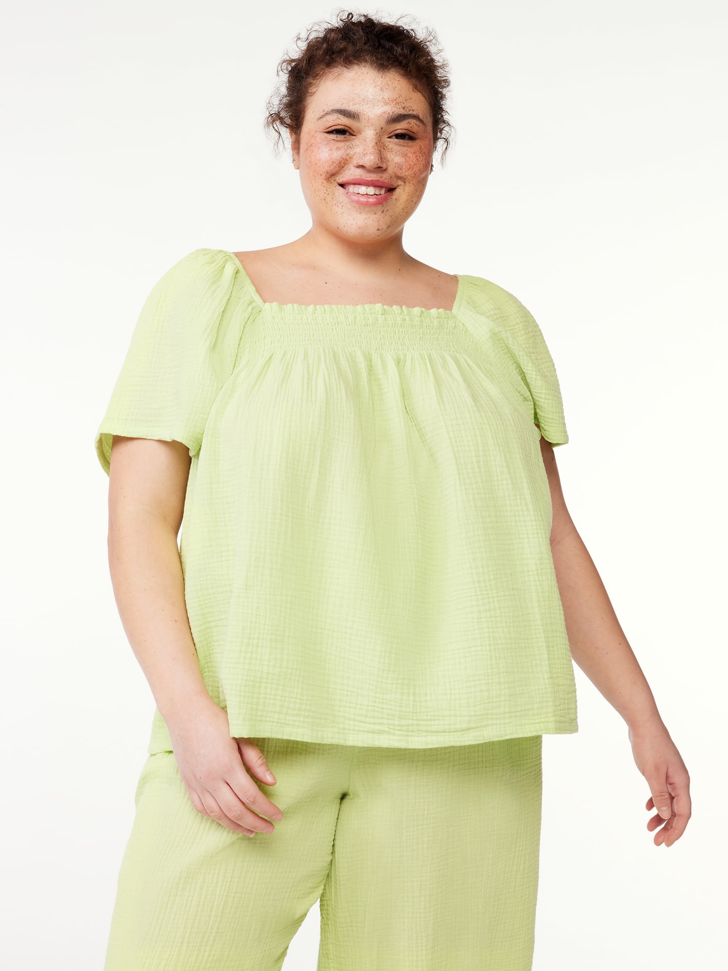 Joyspun Women's Puff Sleeve Gauze Sleep Top, Sizes S to 3X - Walmart.com