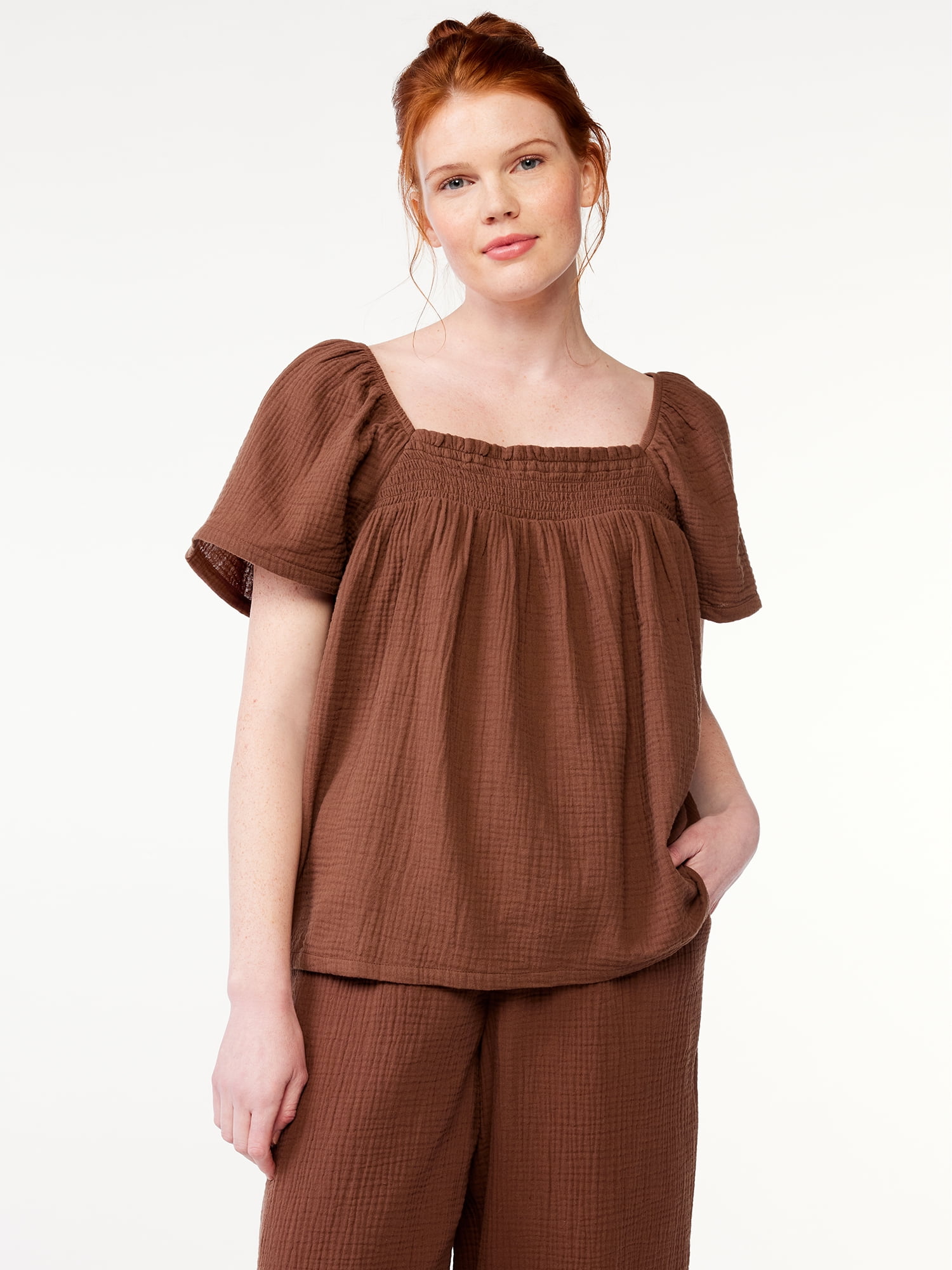 Joyspun Women's Puff Sleeve Gauze Sleep Top, Sizes S to 3X - Walmart.com