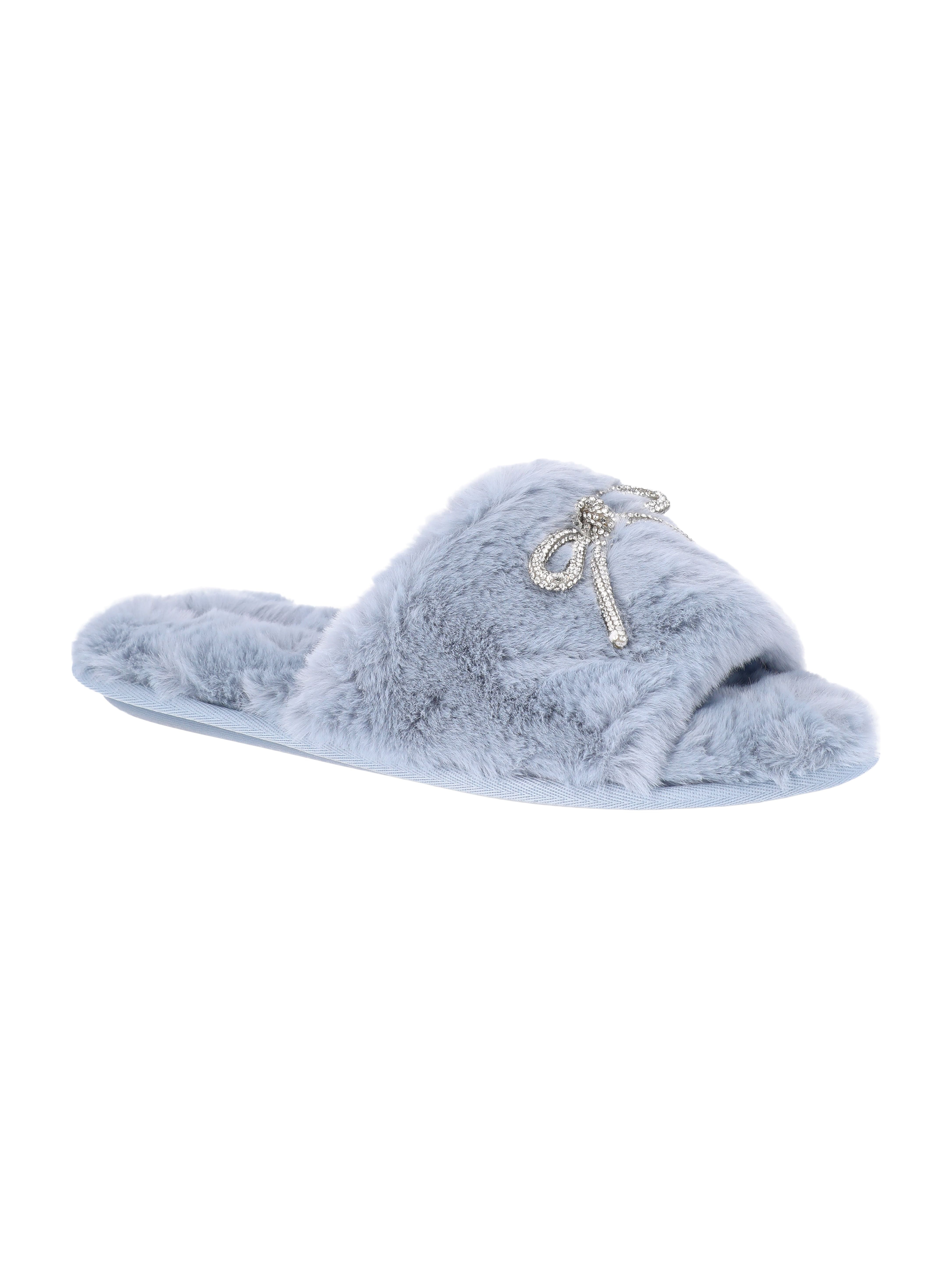 Joyspun Women's Rhinestone Bow Open-Toe Slippers - Walmart.com