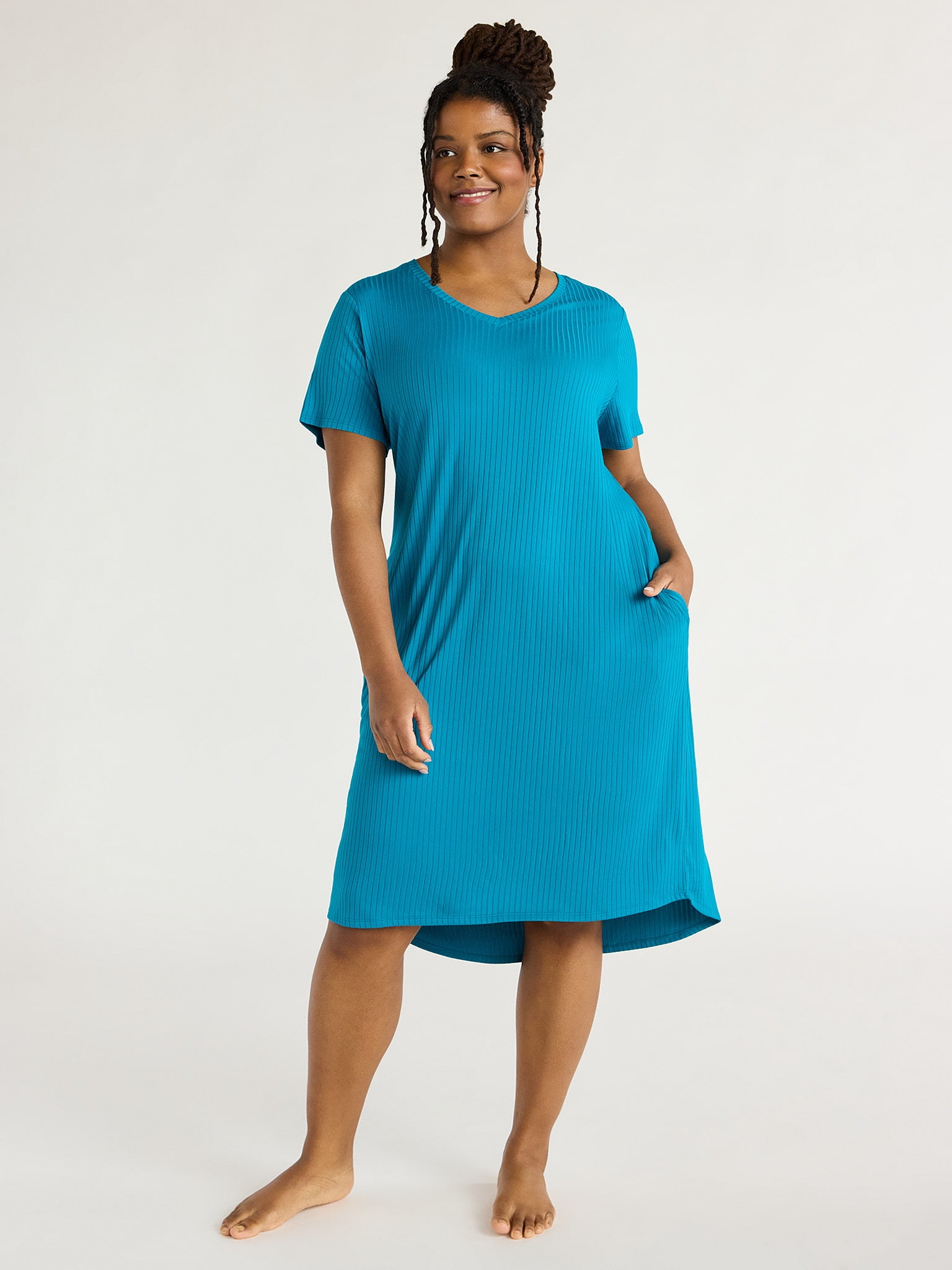 Joyspun Women's Ribbed Knit Midi Sleep Chemise, Sizes XS to 3X ...