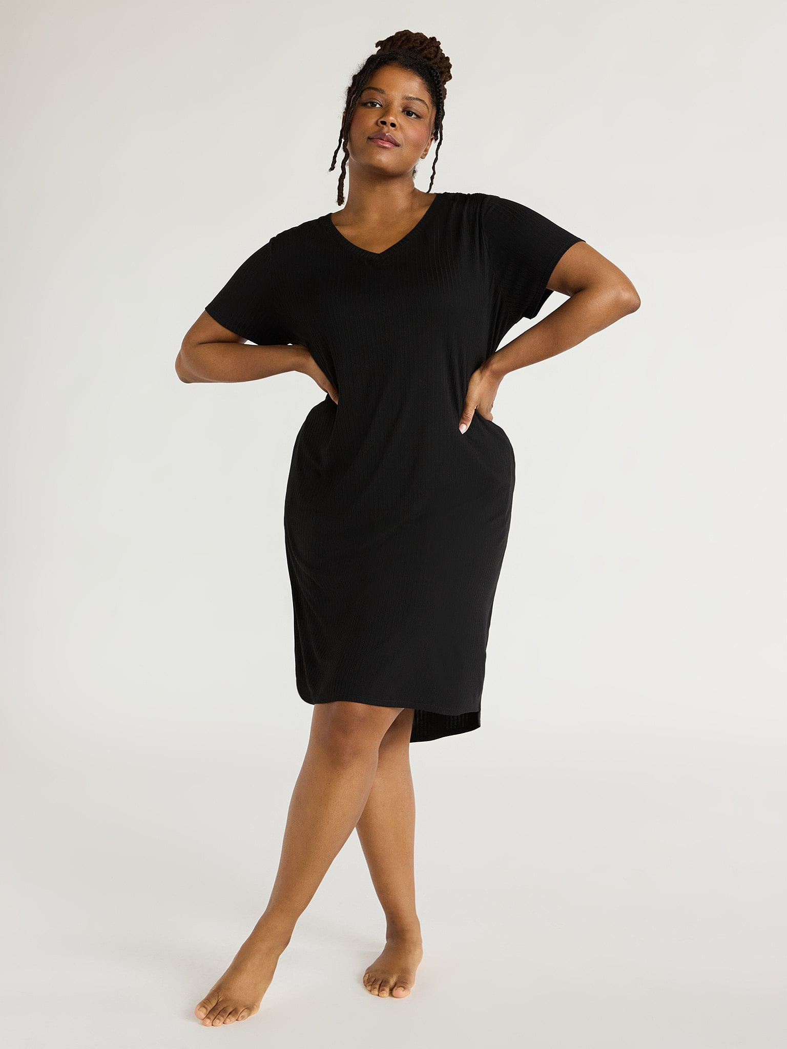 Joyspun Women's Ribbed Knit Midi Sleep Chemise, Sizes XS to 3X ...