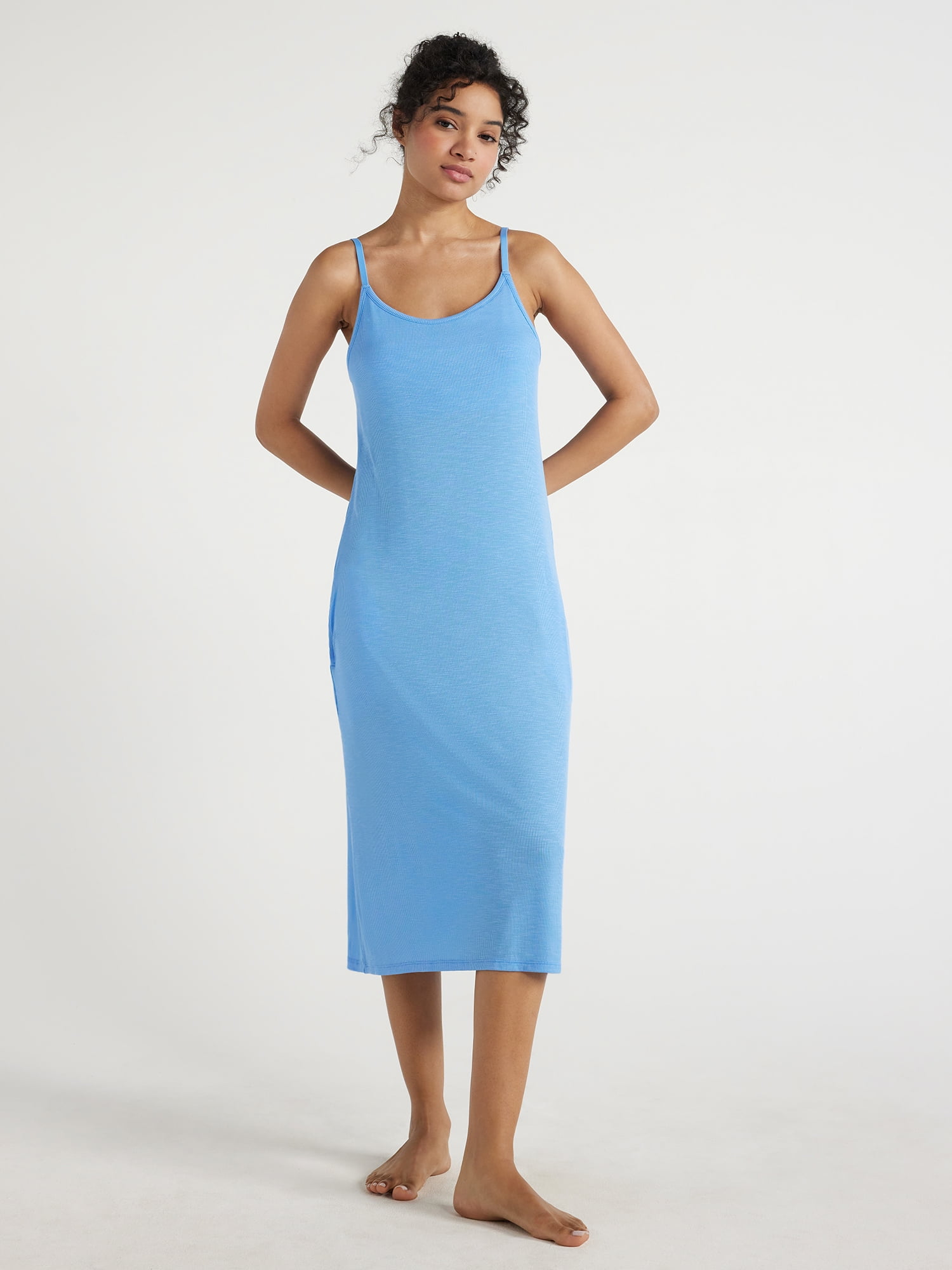 Joyspun Women's Ribbed Knit Sleep Chemise with Shelf Bra, Sizes XS-3X ...