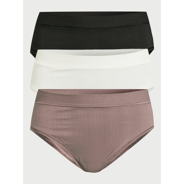 Joyspun Women’s Ribbed Modal Hi Cut Brief Panties, 3-Pack, Sizes XS to ...
