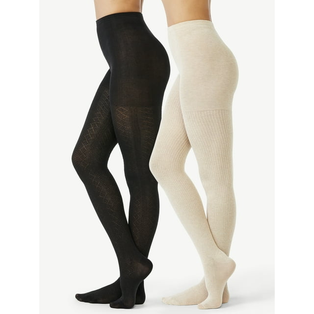 Joyspun Women's Ribbed and Pointelle Tights, 2-Pack, Sizes S to XL - Walmart.com
