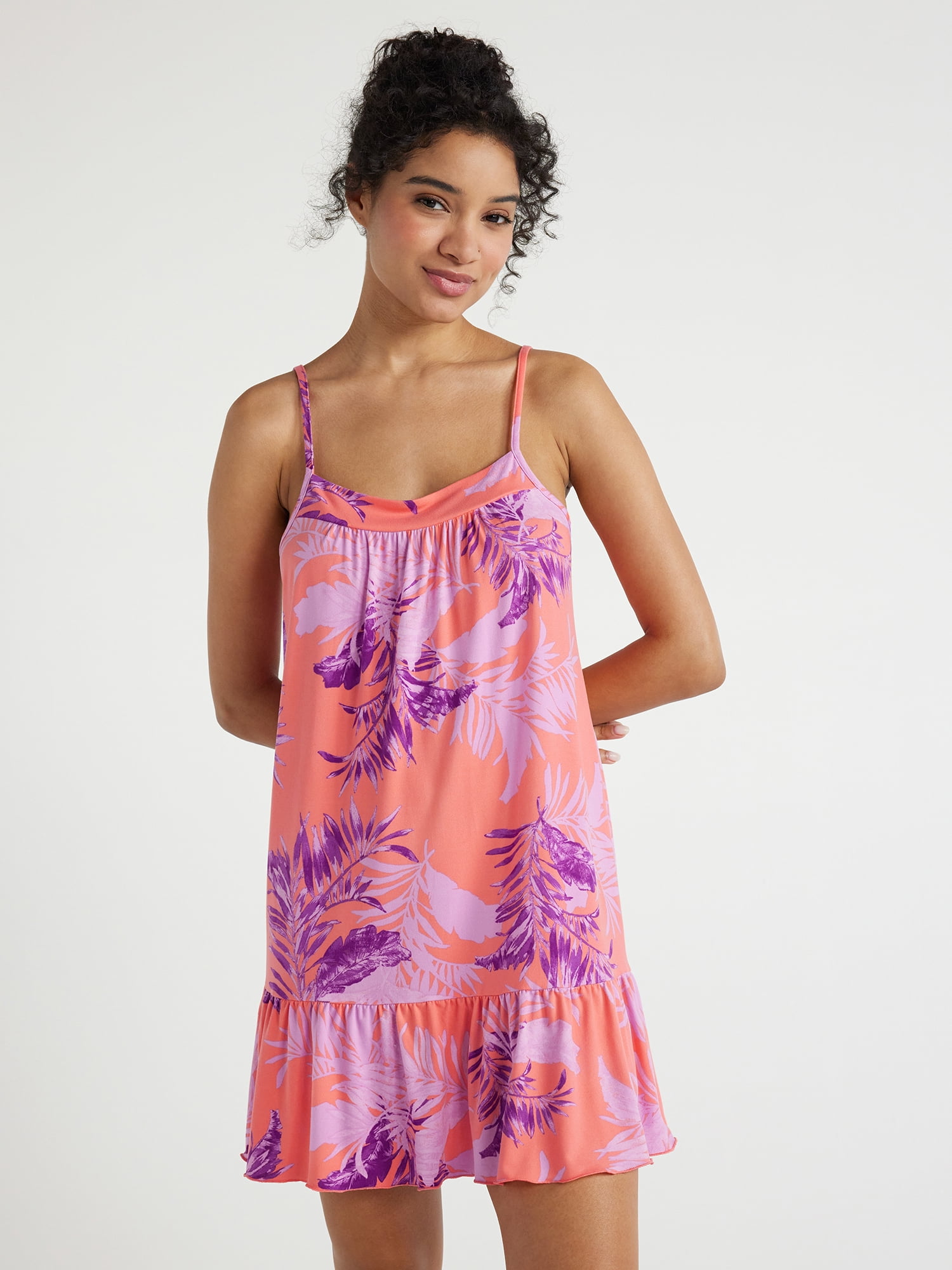 Joyspun Women's Ruffle Hem Sleeveless Knit Chemise, Sizes S to 3X ...