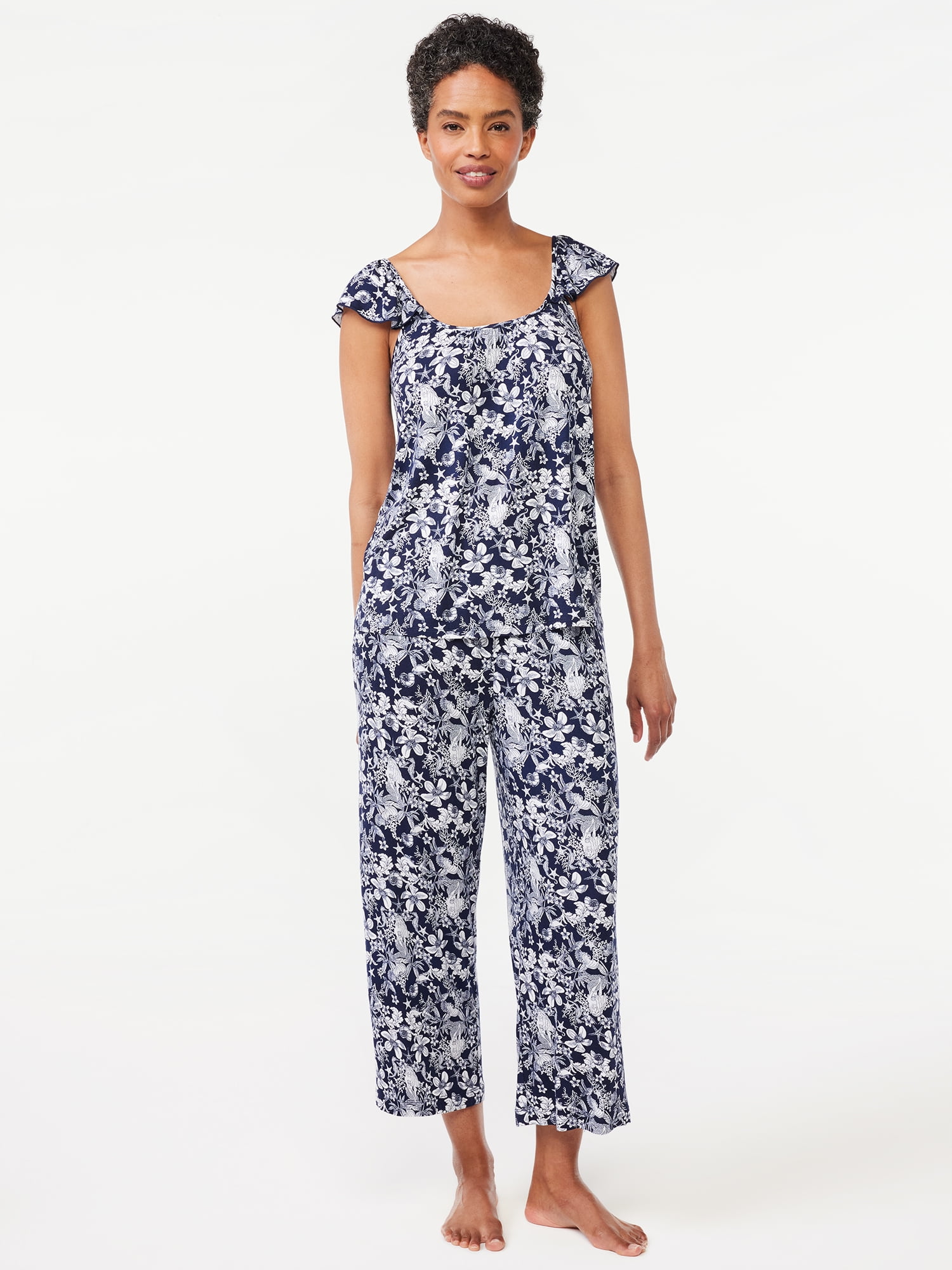 Joyspun Women's Ruffled Cami and Capris Pajama Set, 2-Piece, Sizes S to ...