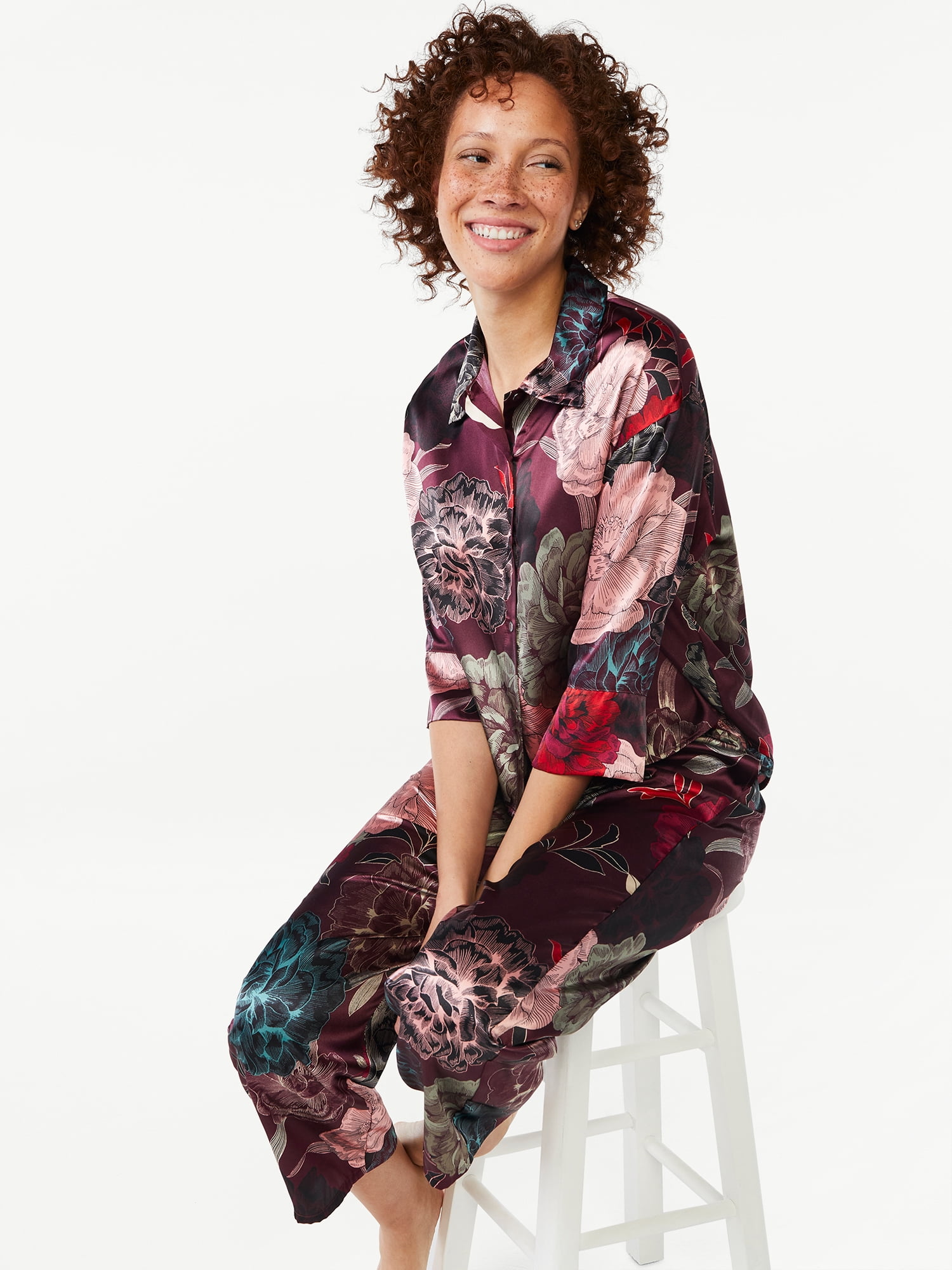 Joyspun Satin Pajama Sleep Set - 2-Piece Loungewear - Walmart.com