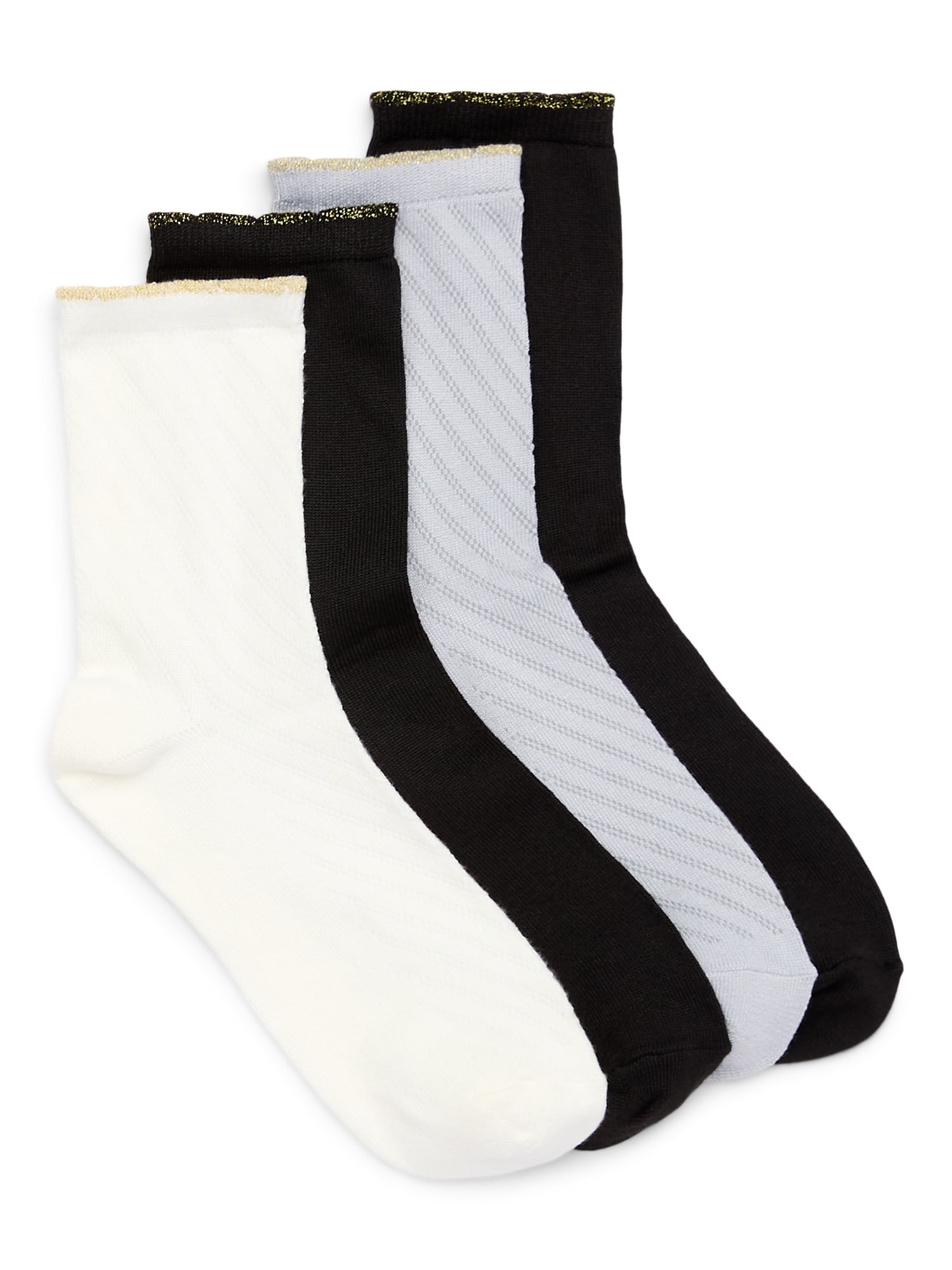 Joyspun Women’s Scallop Edge Dress Crew Socks, 4-Pack, Sizes 4-10 ...