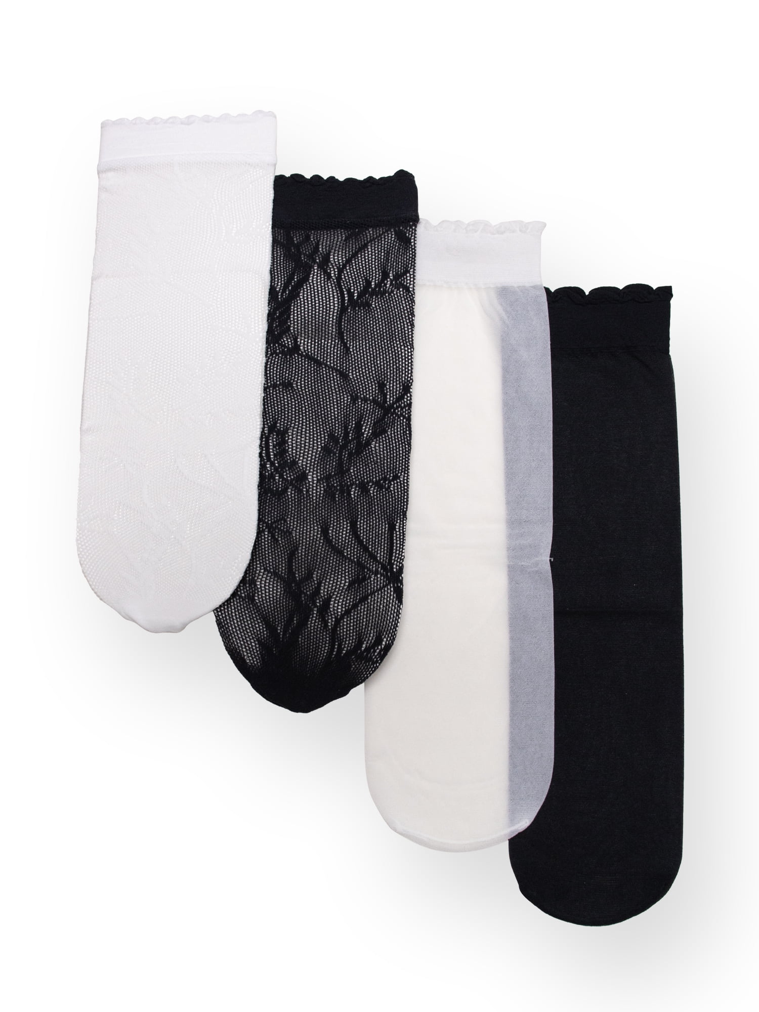 Joyspun Sheer Scallop Edge Socks 4 Pack Crew Length Feminine Spring ...