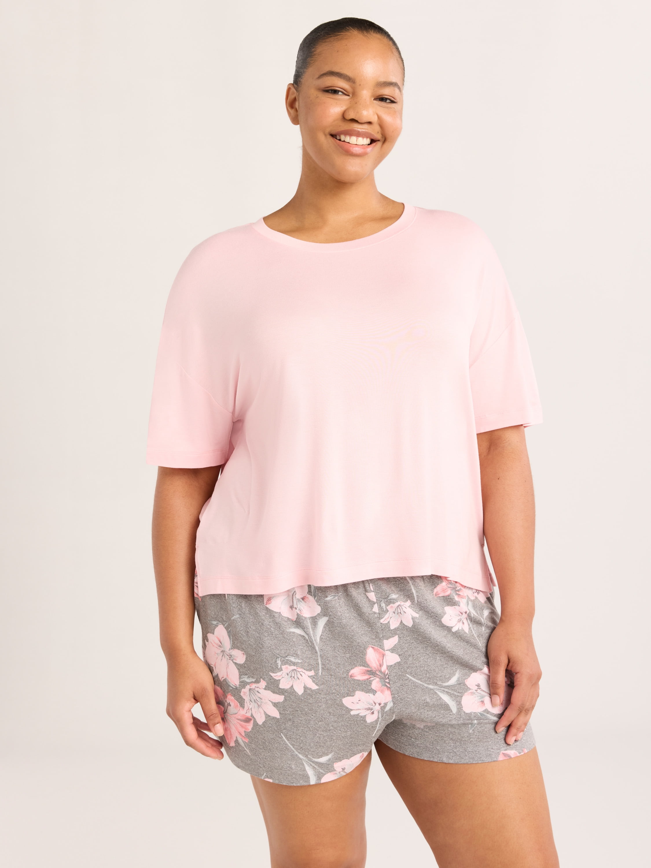 Joyspun Women’s Scoop Neck Sleepwear Tee with Short Sleeves, Soft ...