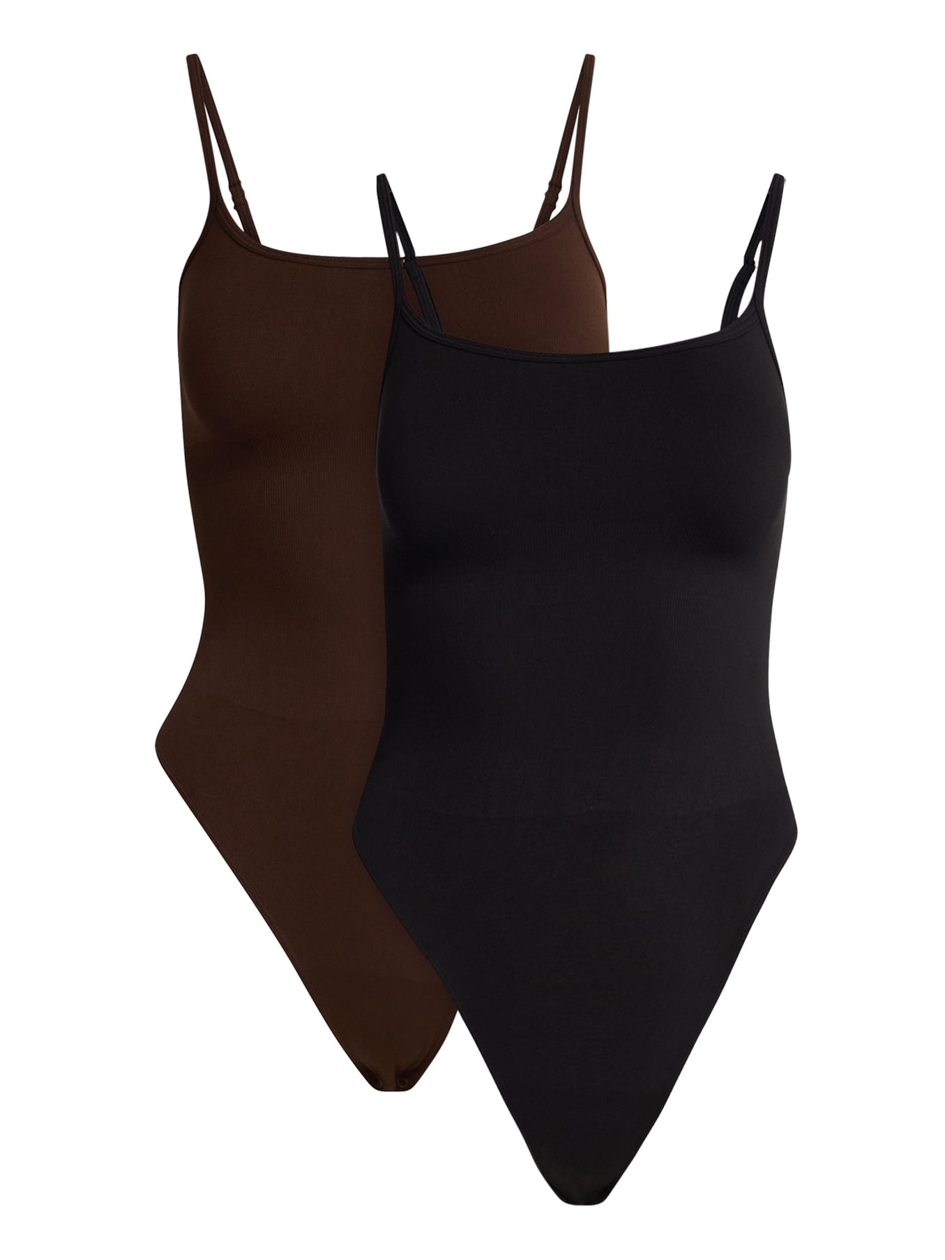 Joyspun Women's Seamless Shaping Ribbed Cami Bodysuit, 2-Pack, Sizes XS ...