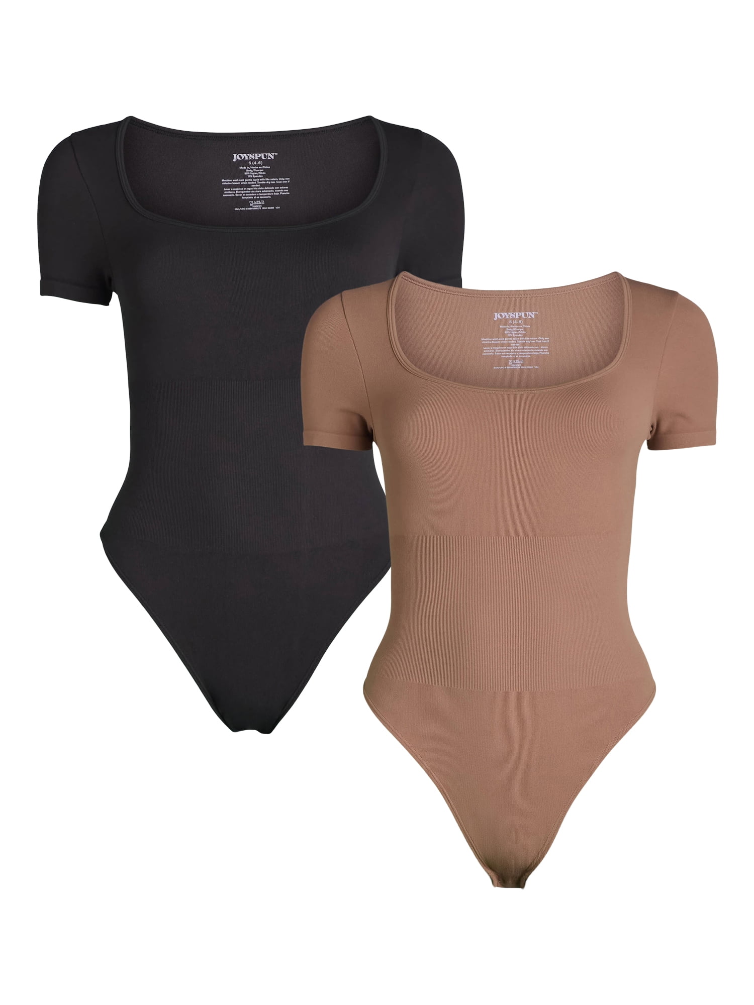 Joyspun Women's Seamless Slimming Bodysuit 2-Pack, Short Sleeves, Sizes ...
