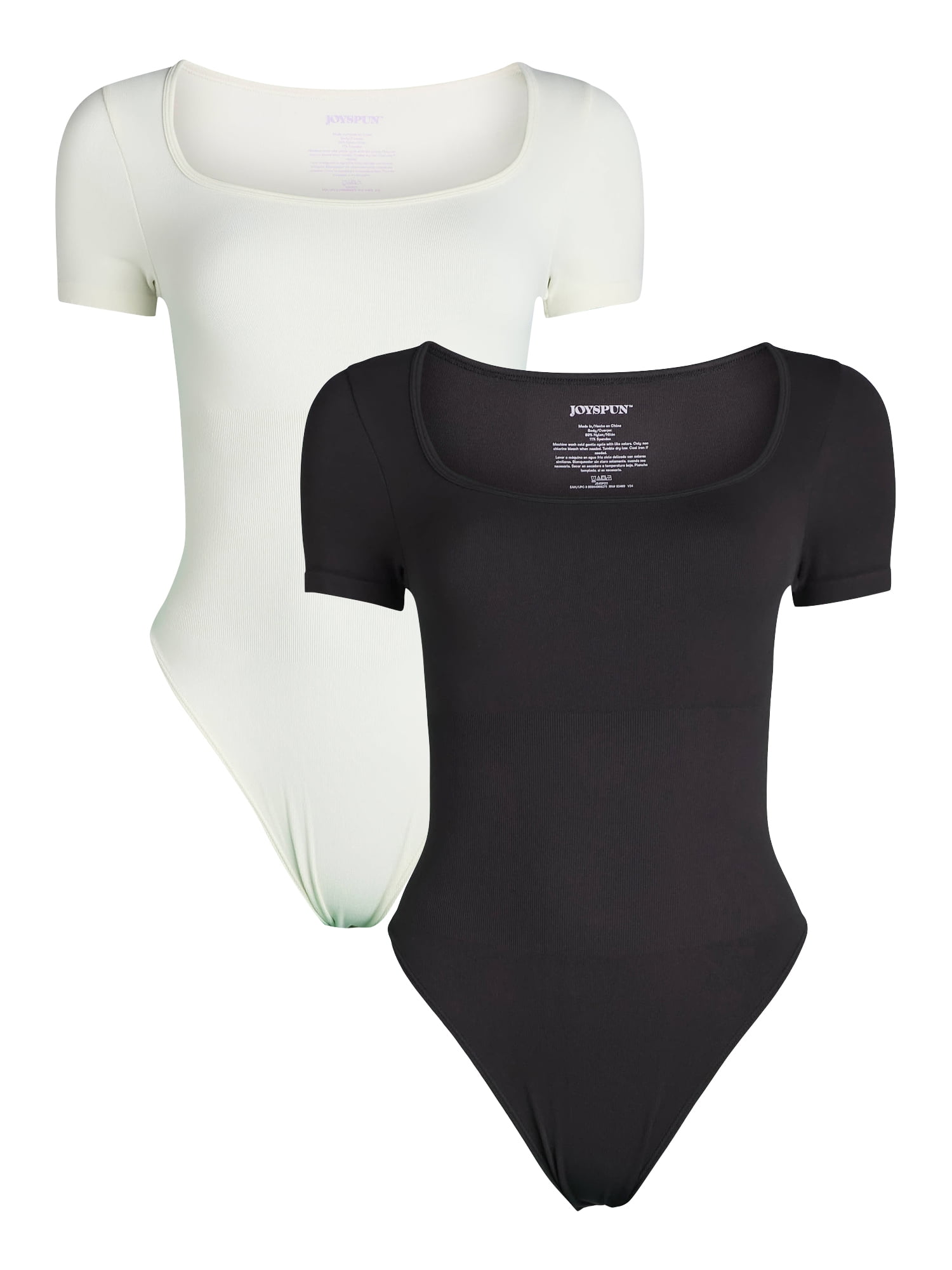 Joyspun Women's Seamless Slimming Bodysuit with Short Sleeves, 2- Pack ...
