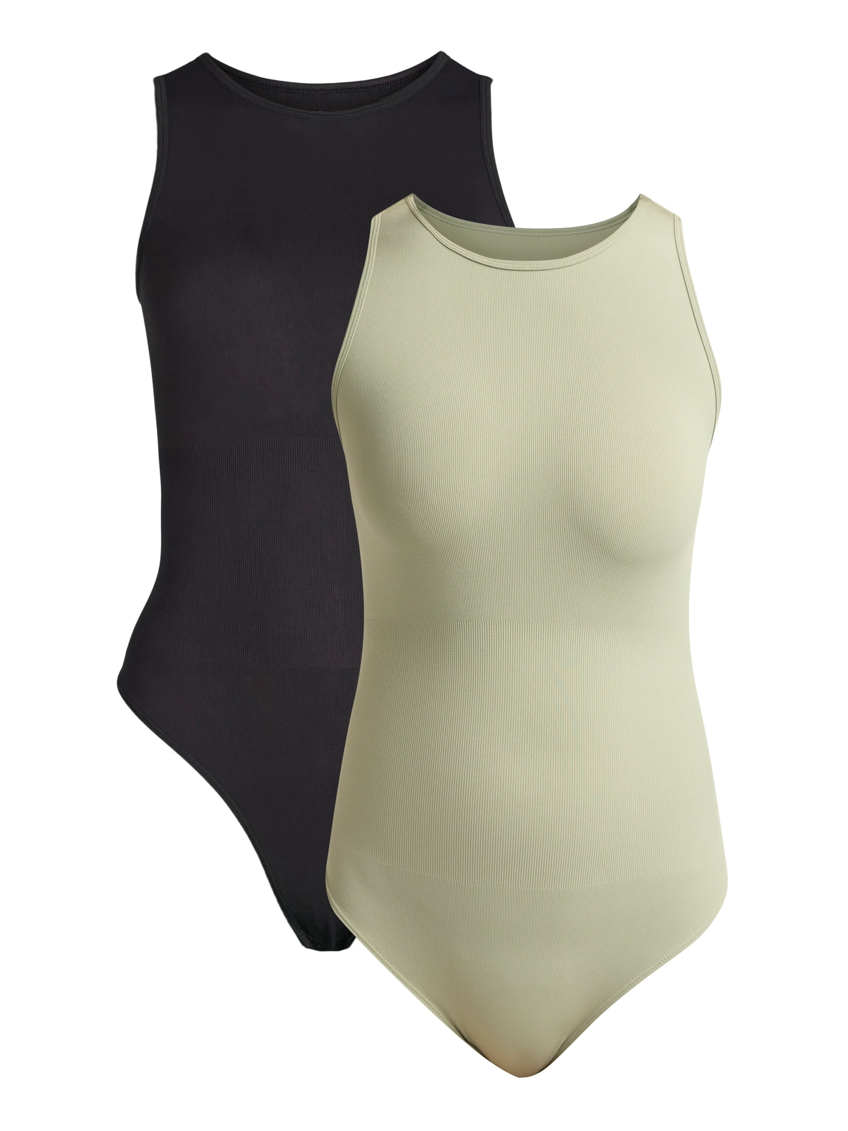 Joyspun Women's Seamless Square Neck Bodysuit with Long-Sleeves, 2-Pack ...